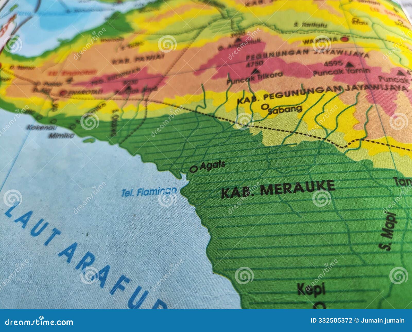 Merauke Regency Map and Major Cities Around it on Physical Map Stock ...