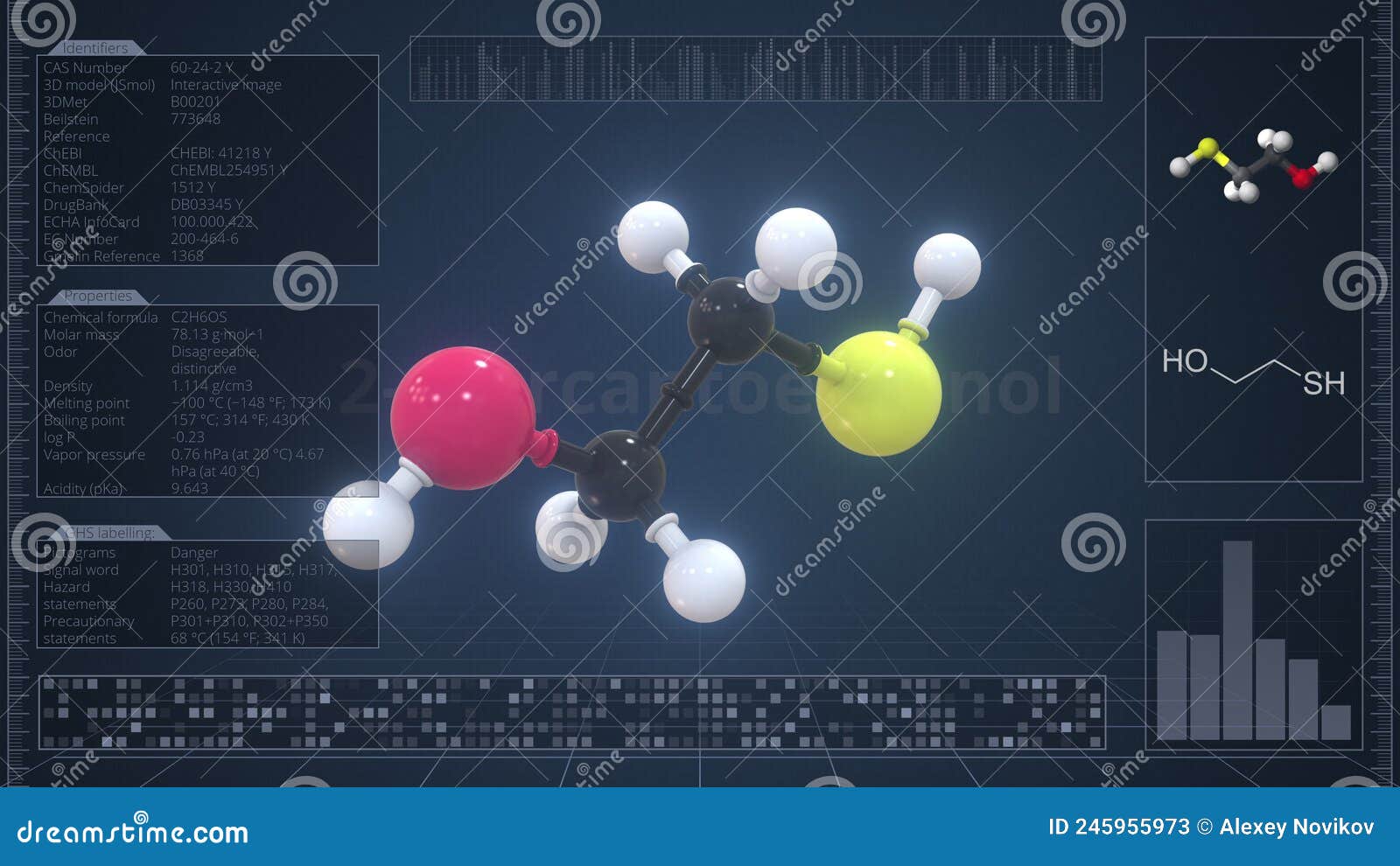 2-mercaptoethanol Molecule with Description on the Computer Screen, 3d ...