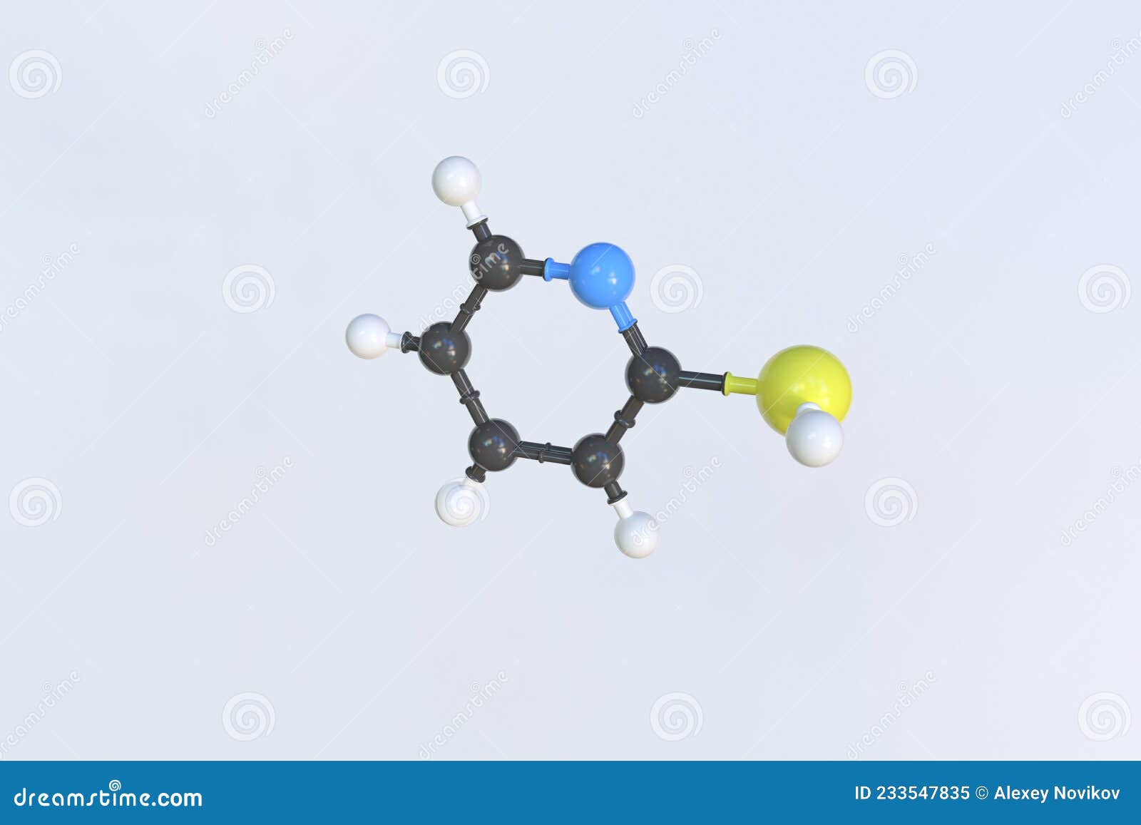 2-mercaptopyridine Molecule. Isolated Molecular Model. 3D Rendering ...
