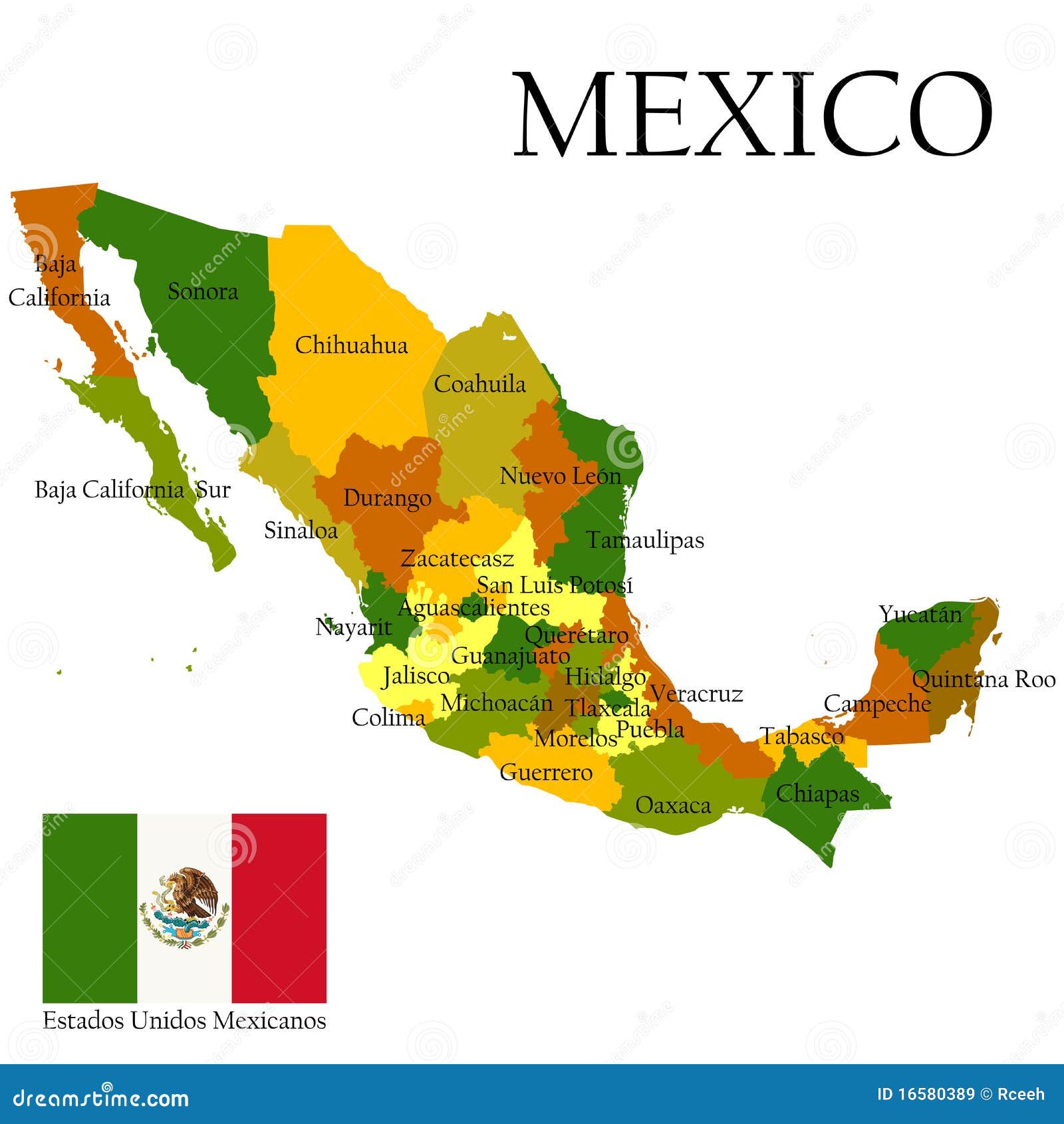 Mercator Map of Mexico and Flag Stock Vector - Illustration of ...