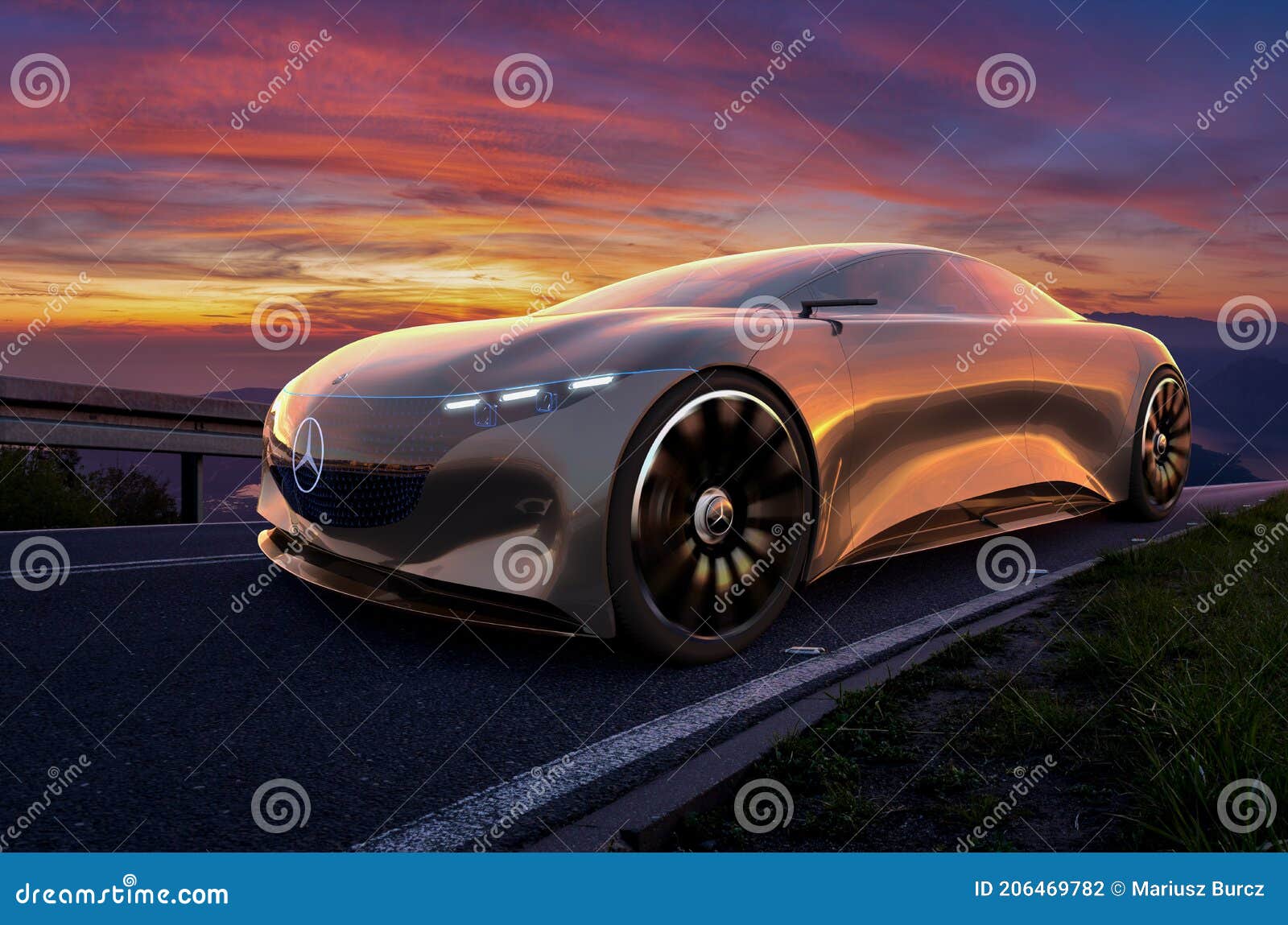 Mercedes EQS on a Scenic Road at Sunset Editorial Photography - Image ...