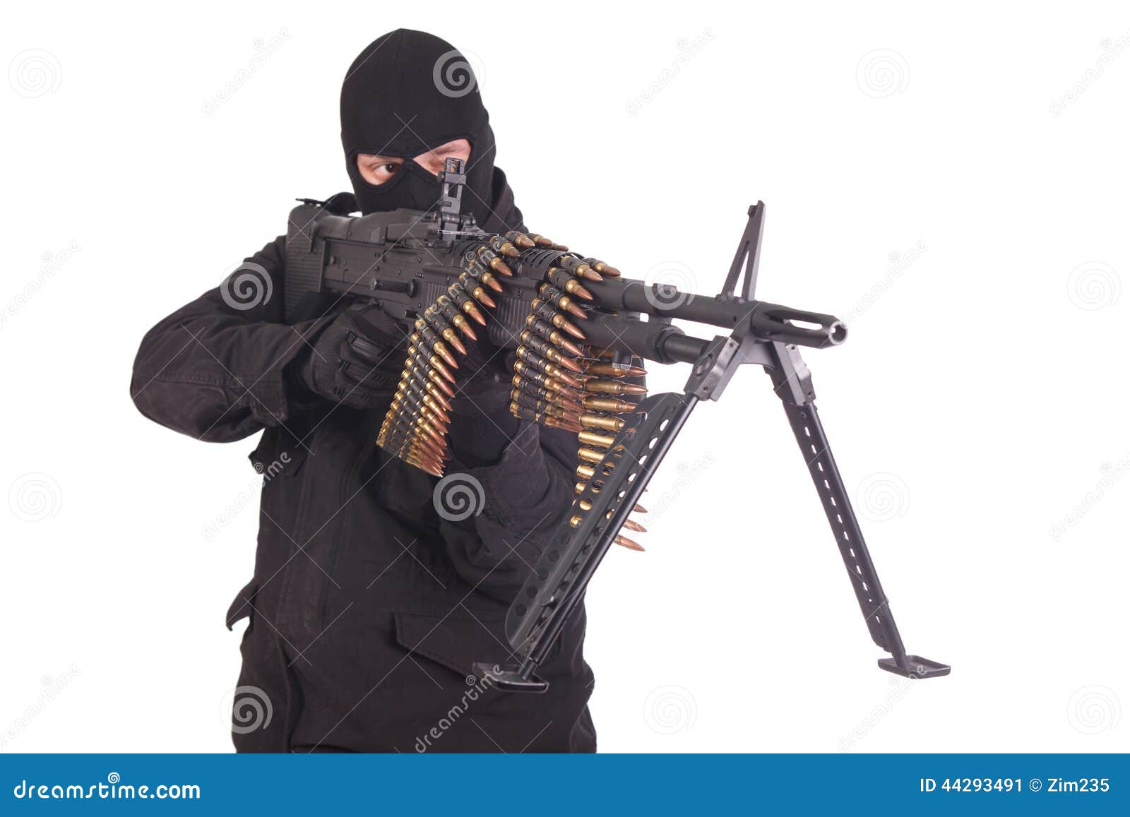 Mercenario in Uniformi Del Nero Con La Mitragliatrice Immagine Stock ...