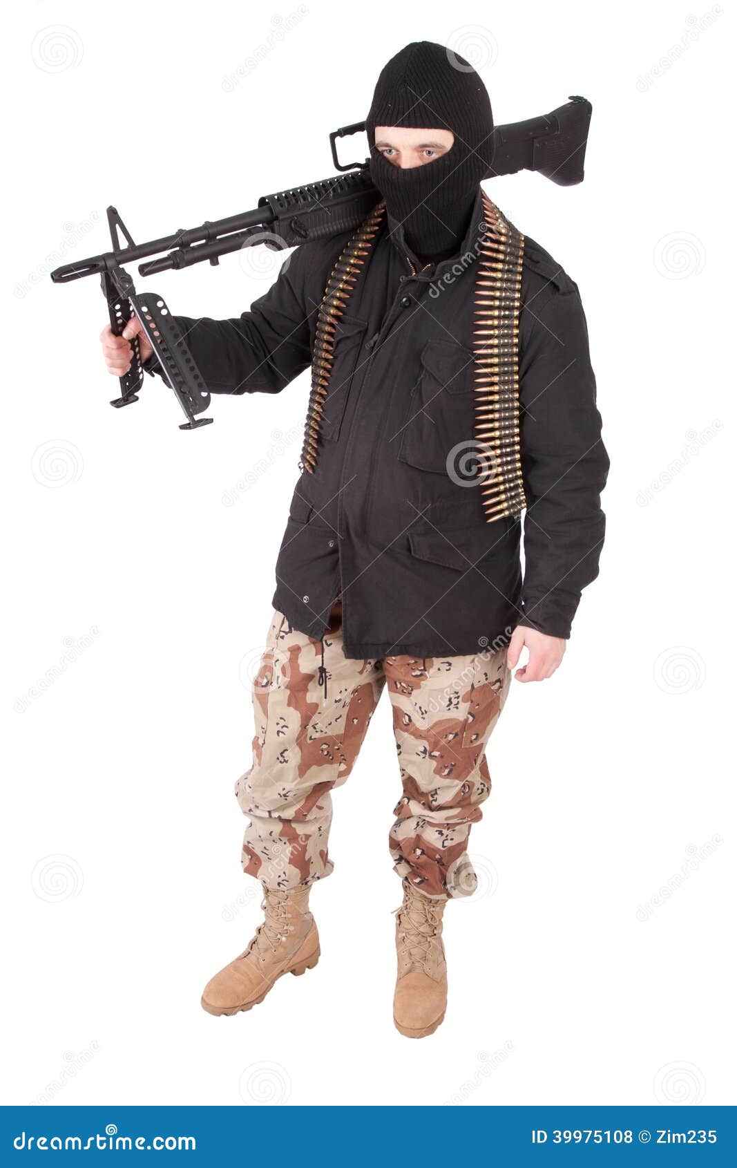 Mercenary with M60 Machine Gun Stock Photo - Image of black, force ...