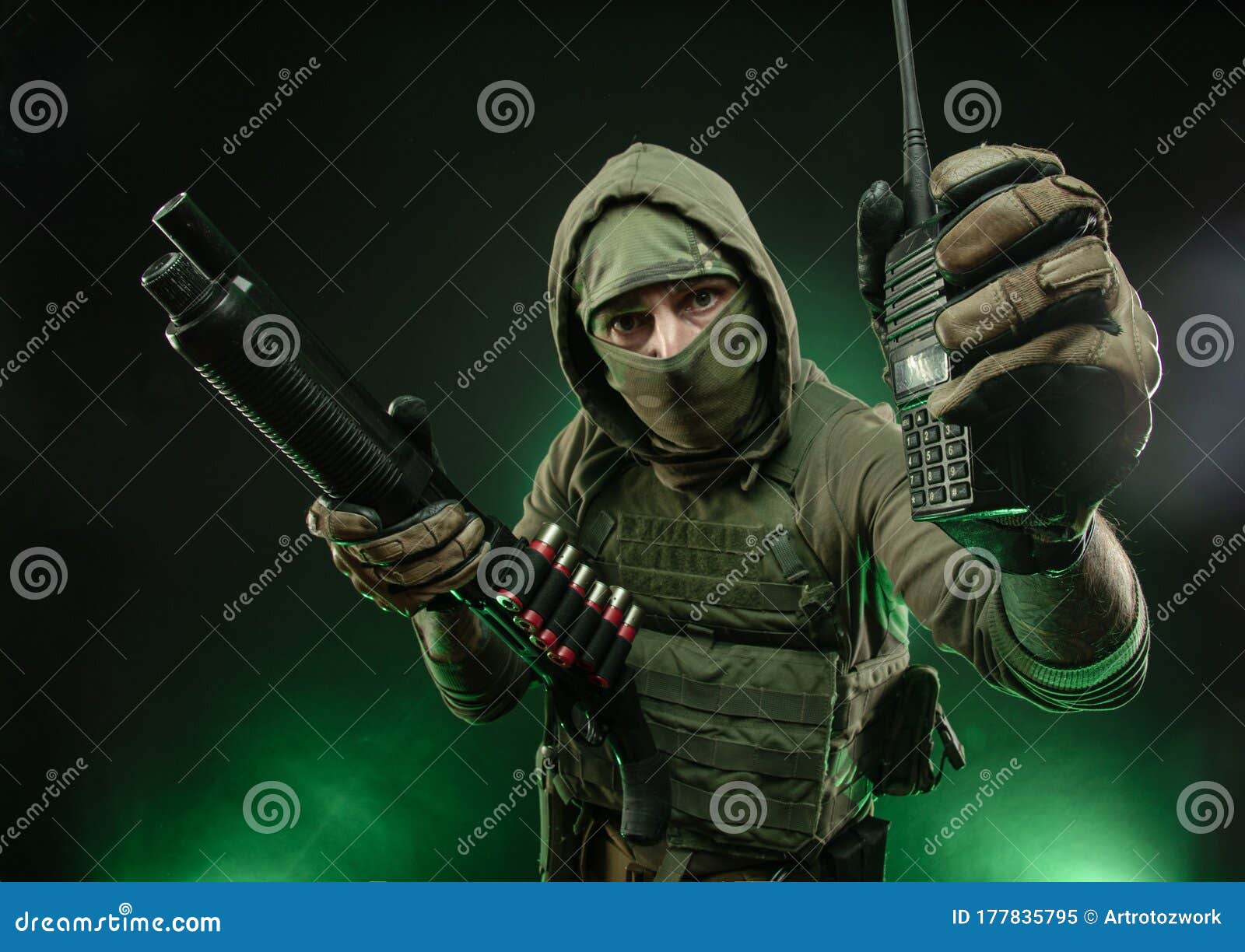 Mercenary Soldier with a Shotgun Stock Image - Image of glasses ...