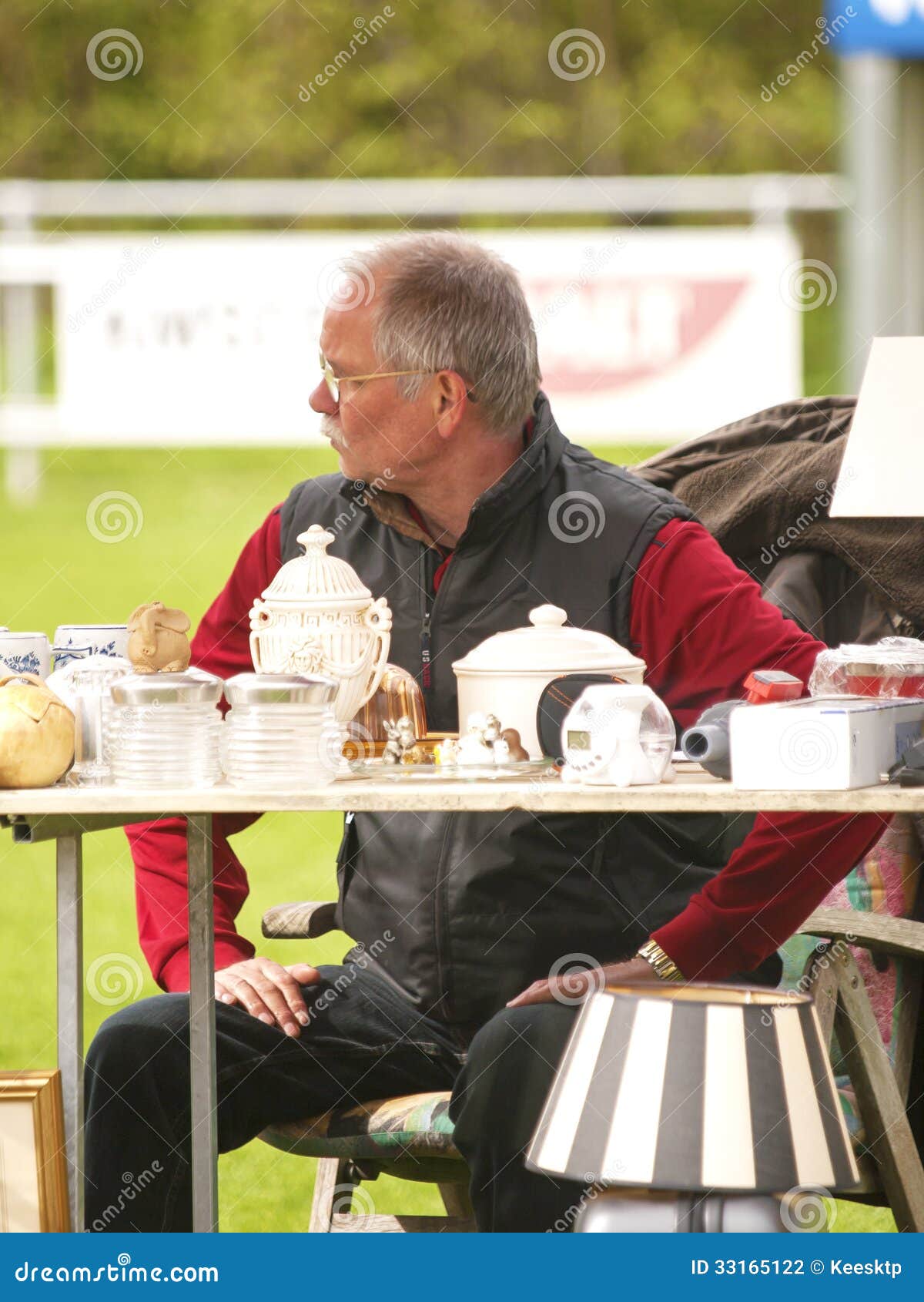 Merchant with a Flea Market Stall Stock Photo - Image of junk, merchant ...