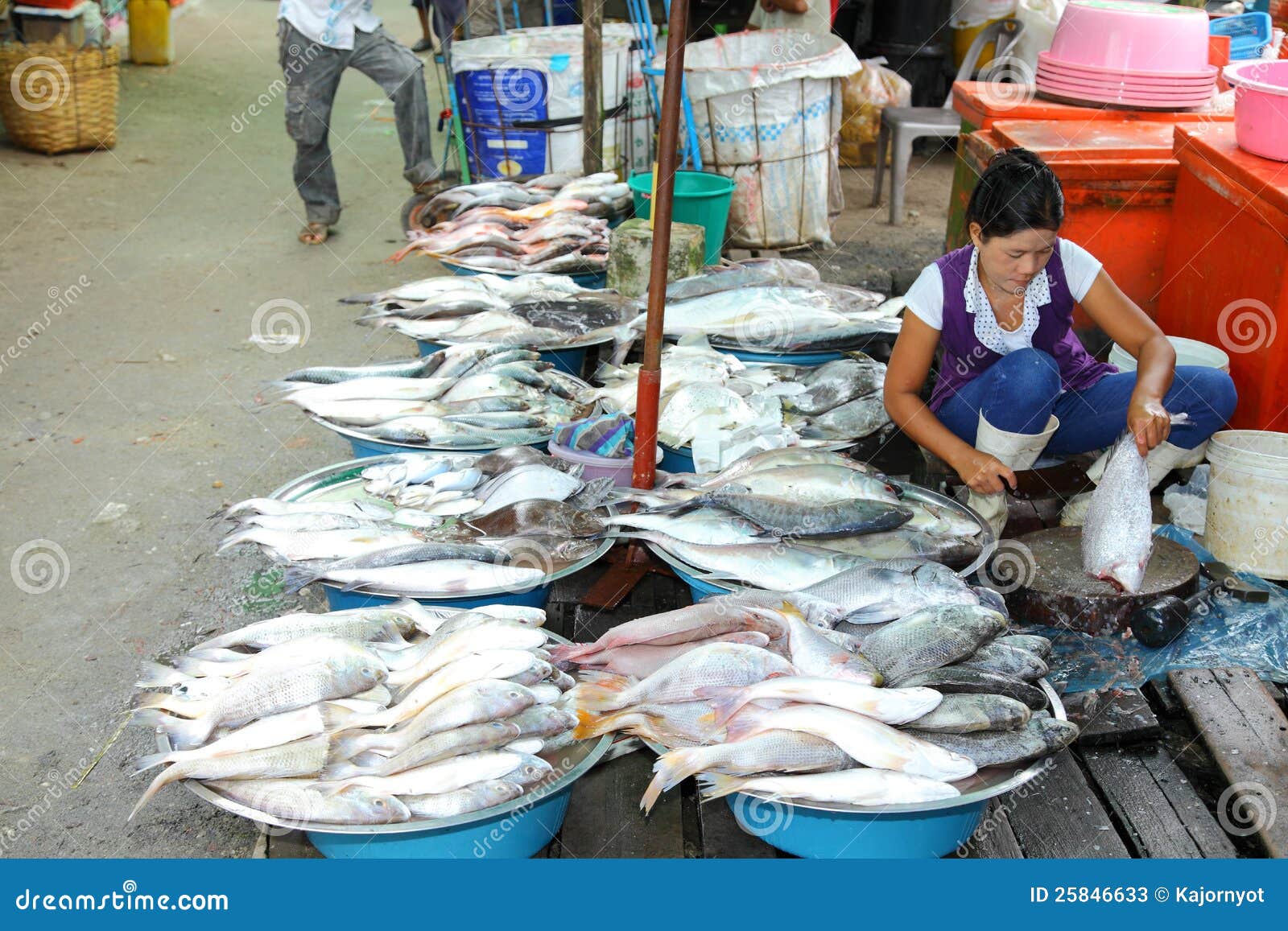 The Merchant Preparing Many Kind of Fish Editorial Stock Photo - Image ...
