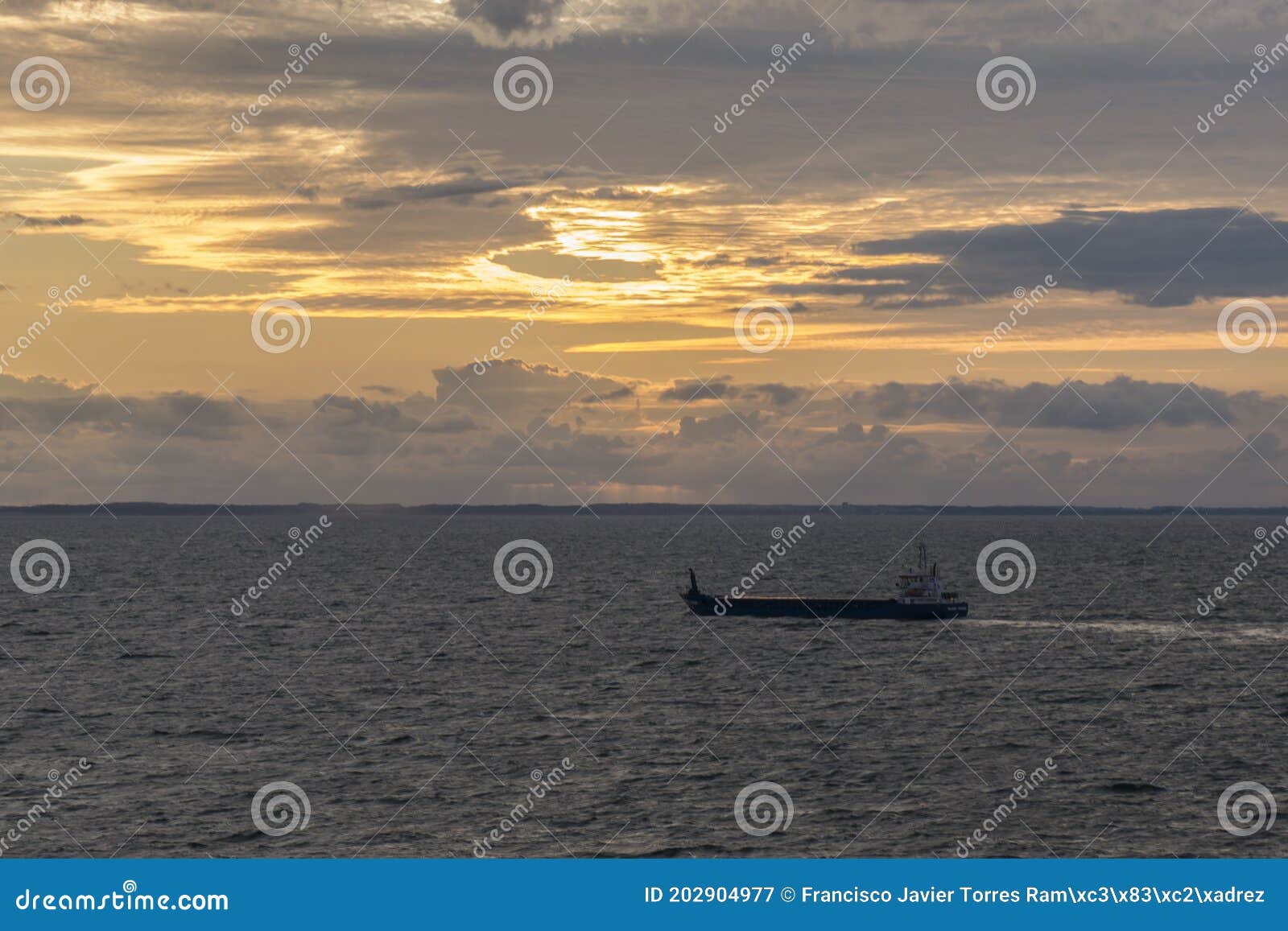 Merchant Ship in the North Sea at Sunset Stock Image - Image of ship ...