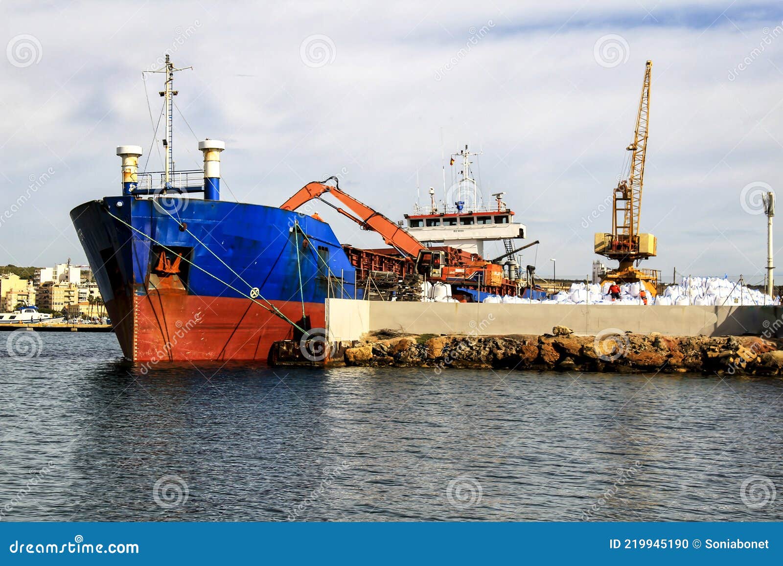Merchant Ship Unloading at the Dock Editorial Image - Image of ...