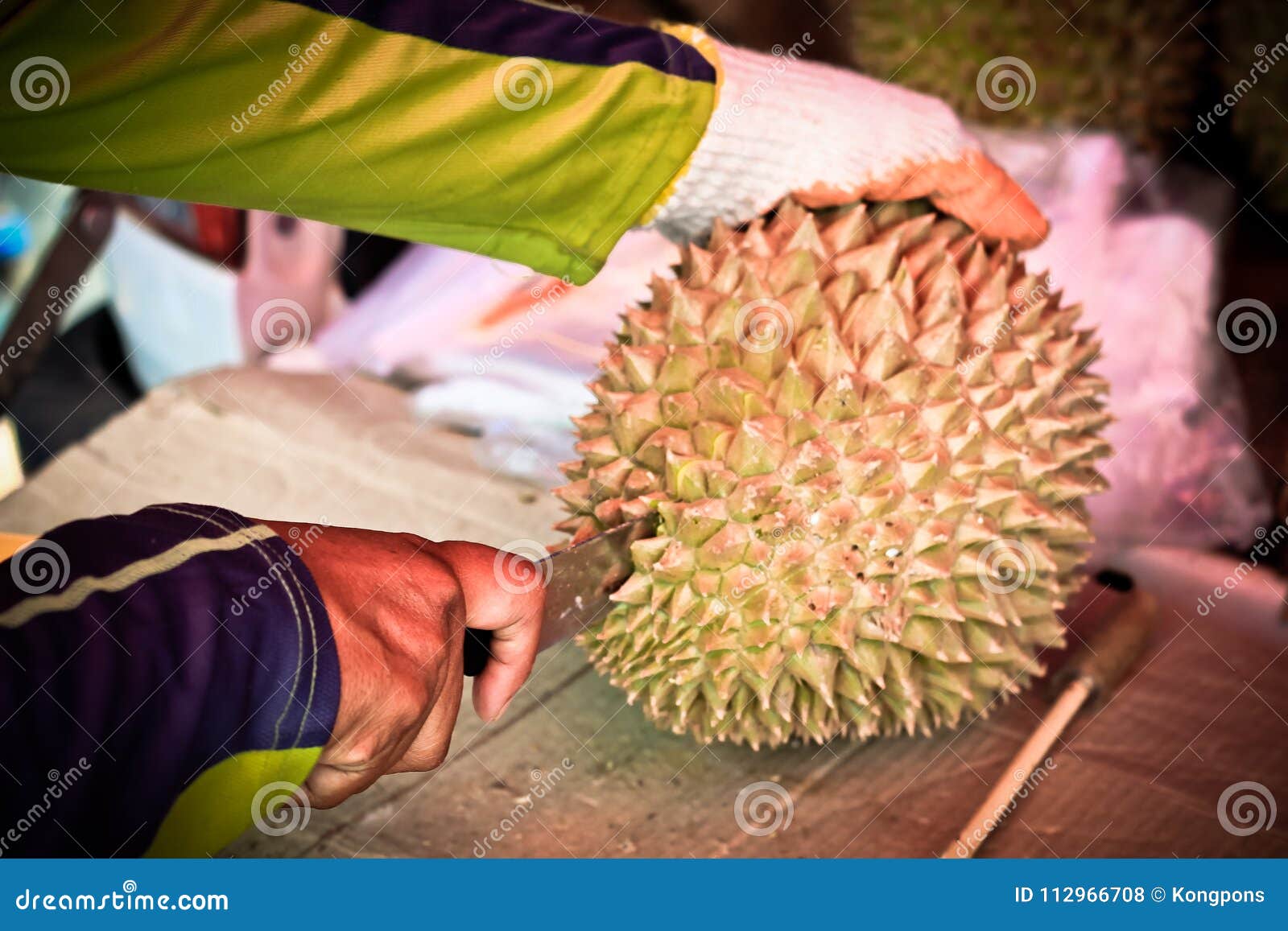 Cutting durian stock photo. Image of food, market, fruit - 112966708