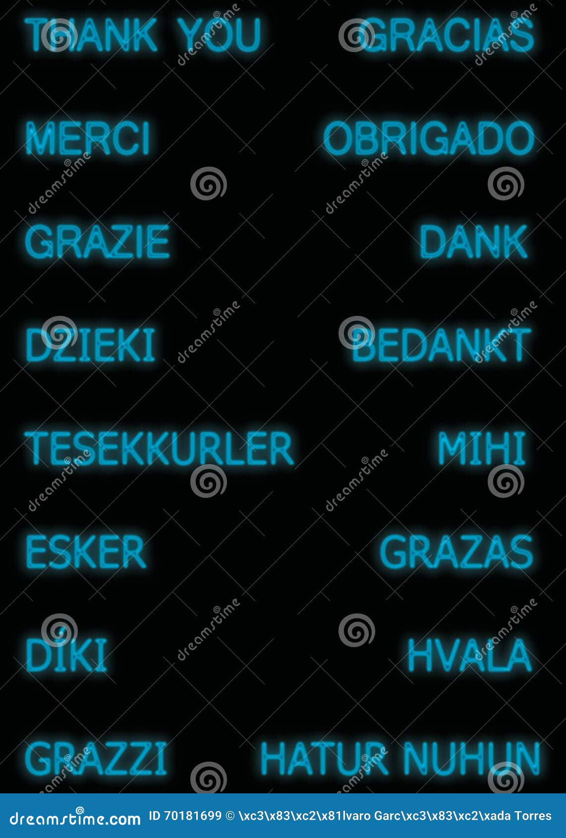 Merci Dans Beaucoup De Langues, Dans La Couleur Bleue Image stock ...