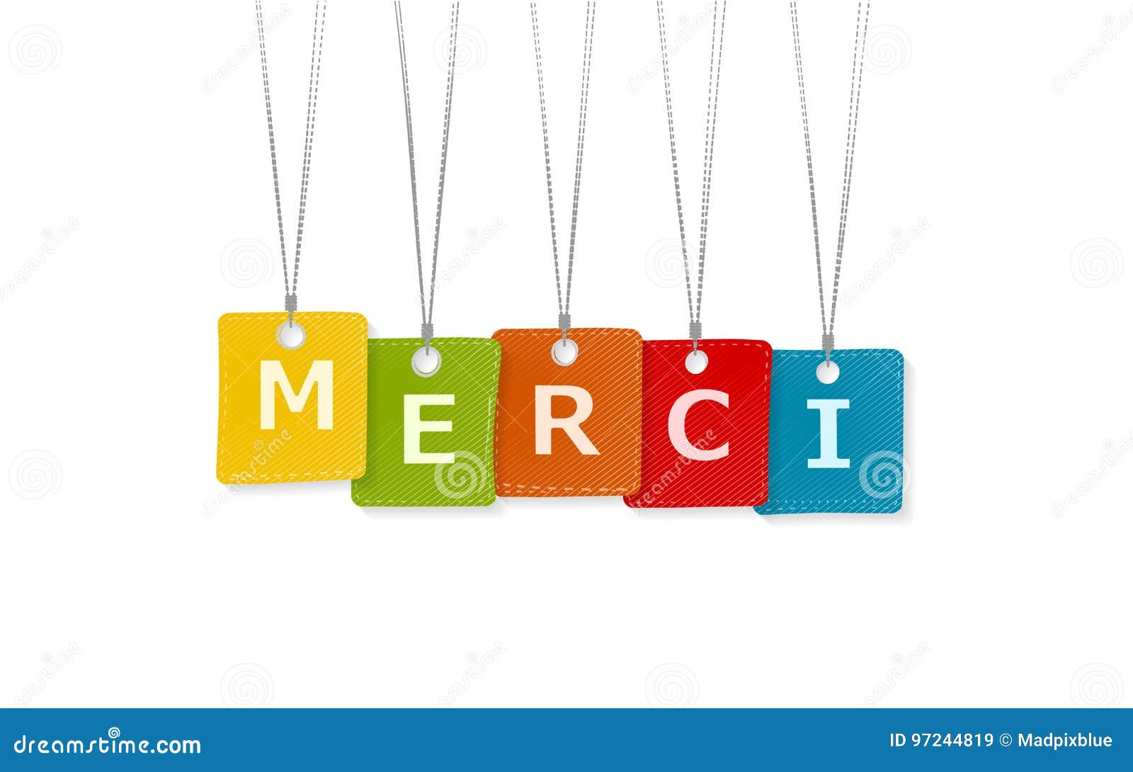 Merci stock vector. Illustration of textile, card, colorful - 97244819