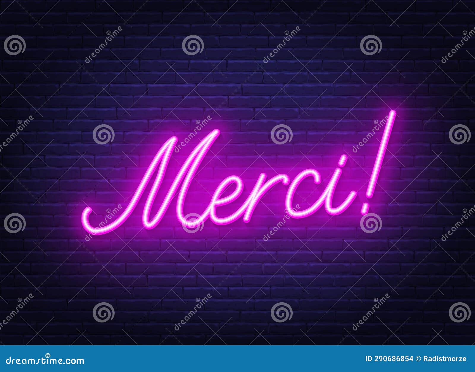 Merci Neon Lettering on Brick Wall Background. Stock Vector ...