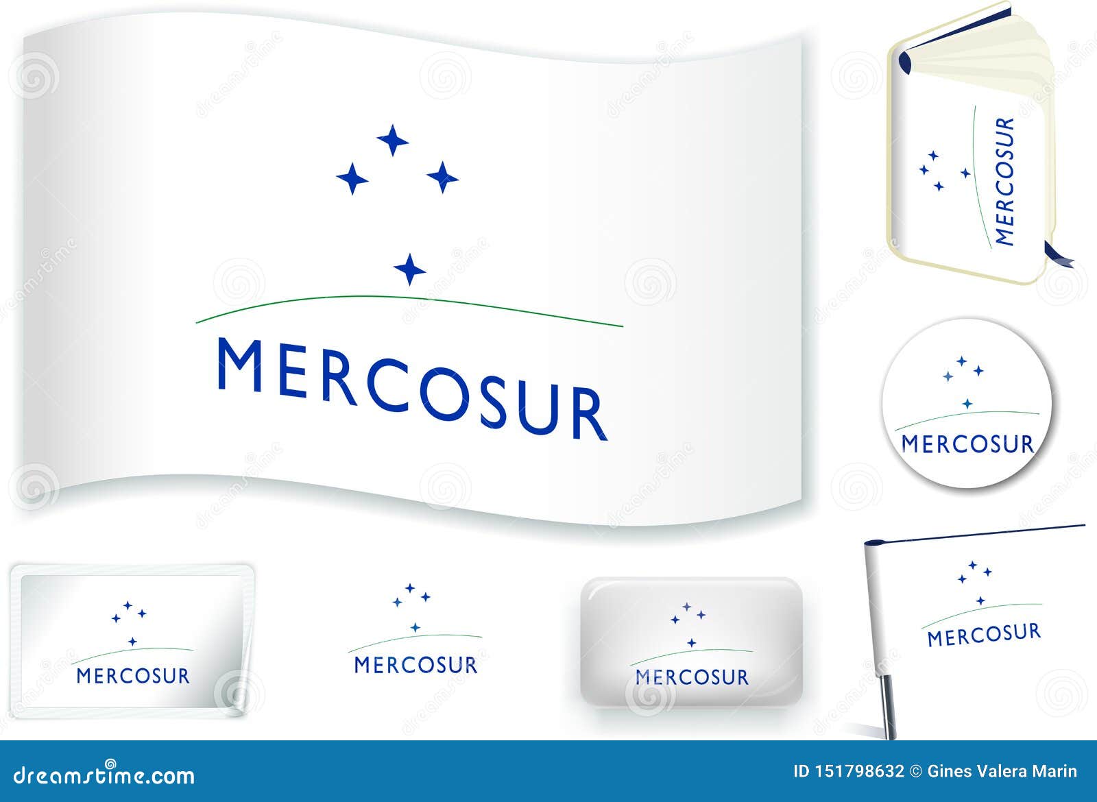 Mercosur Flag Wave, Book, Circle, Pin, Button, Heart and Sticker. Stock ...