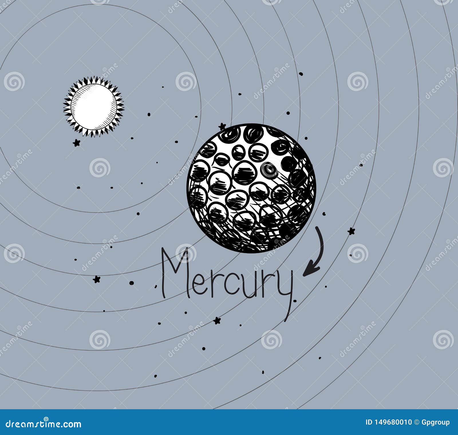 Mercury Planet and Sun Draw of Solar System Design Stock Vector ...