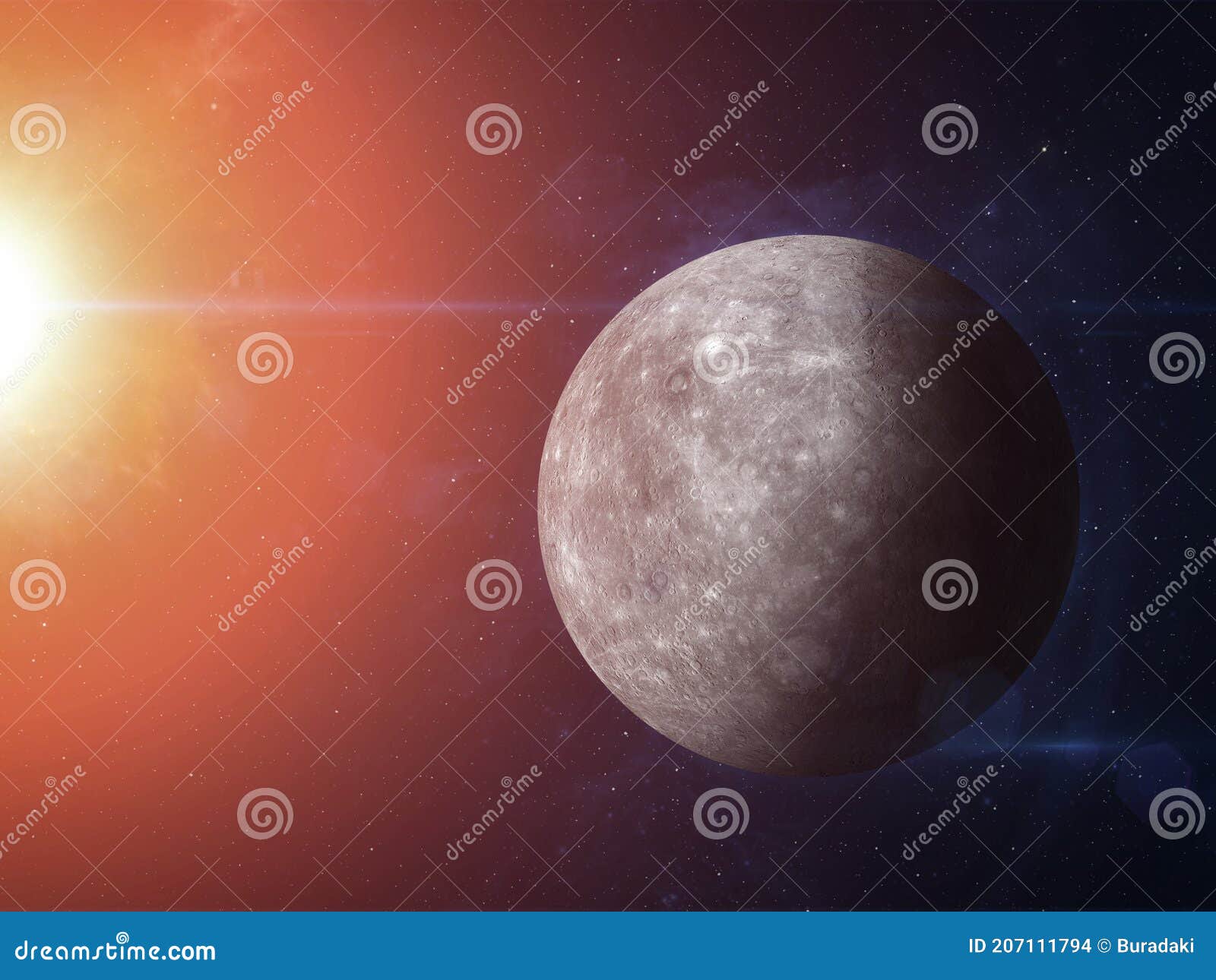 Mercury planet and Sun stock photo. Image of gray, giant - 207111794