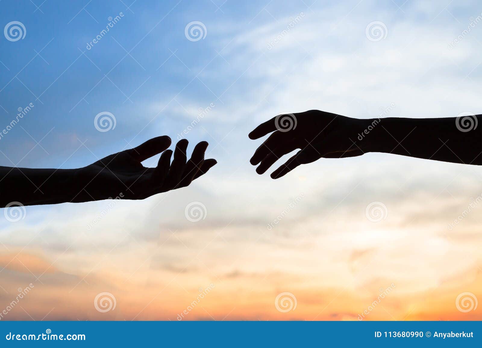 Mercy, Two Hands Silhouette On Sky Background, Connection Or Help ...
