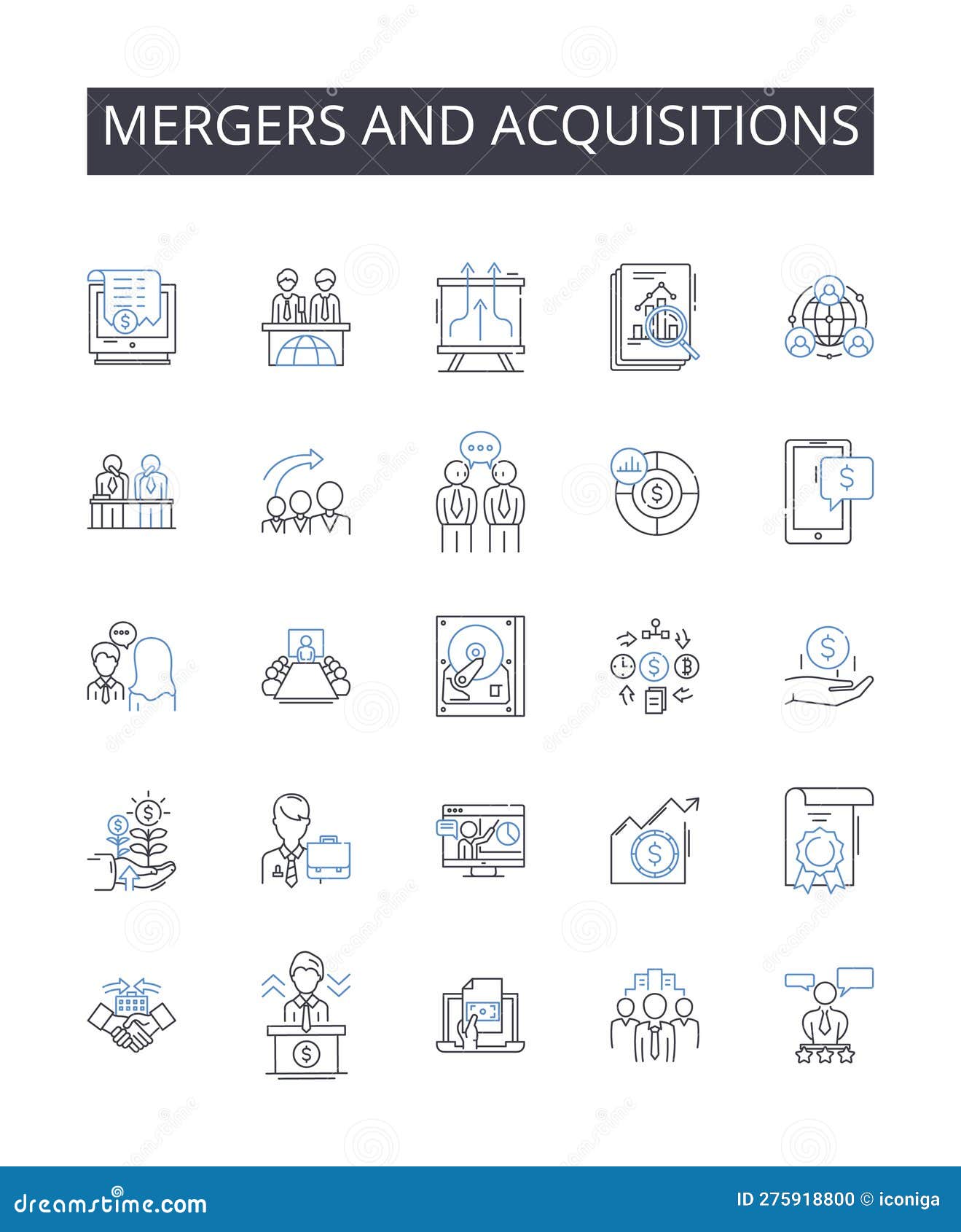 Mergers and Acquisitions Line Icons Collection. Technique, System ...