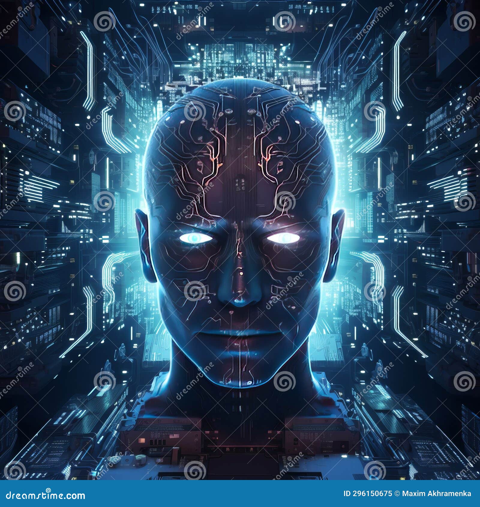 Merging of Human and Computer AI Technologies Stock Image - Image of ...