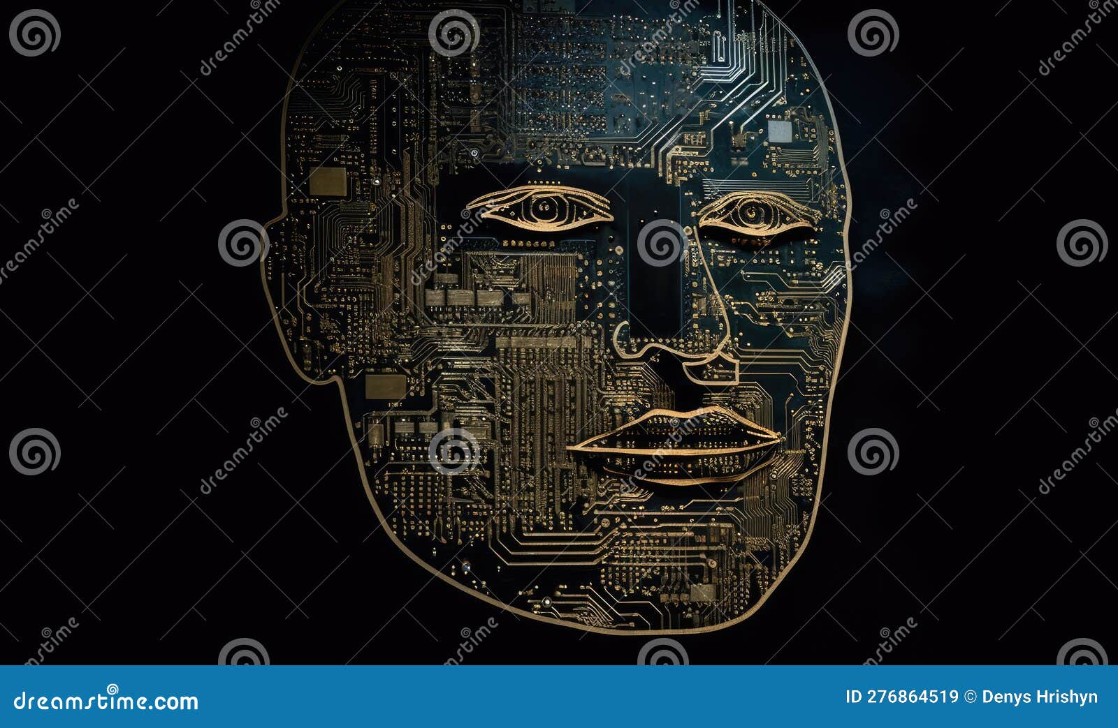 Merging of Man and Machine Circuit Board Portrait of a Face Creating ...