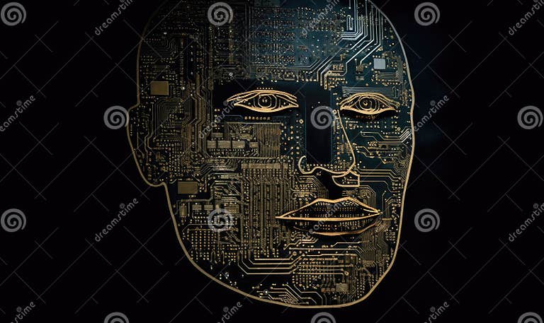 Merging of Man and Machine Circuit Board Portrait of a Face Creating ...