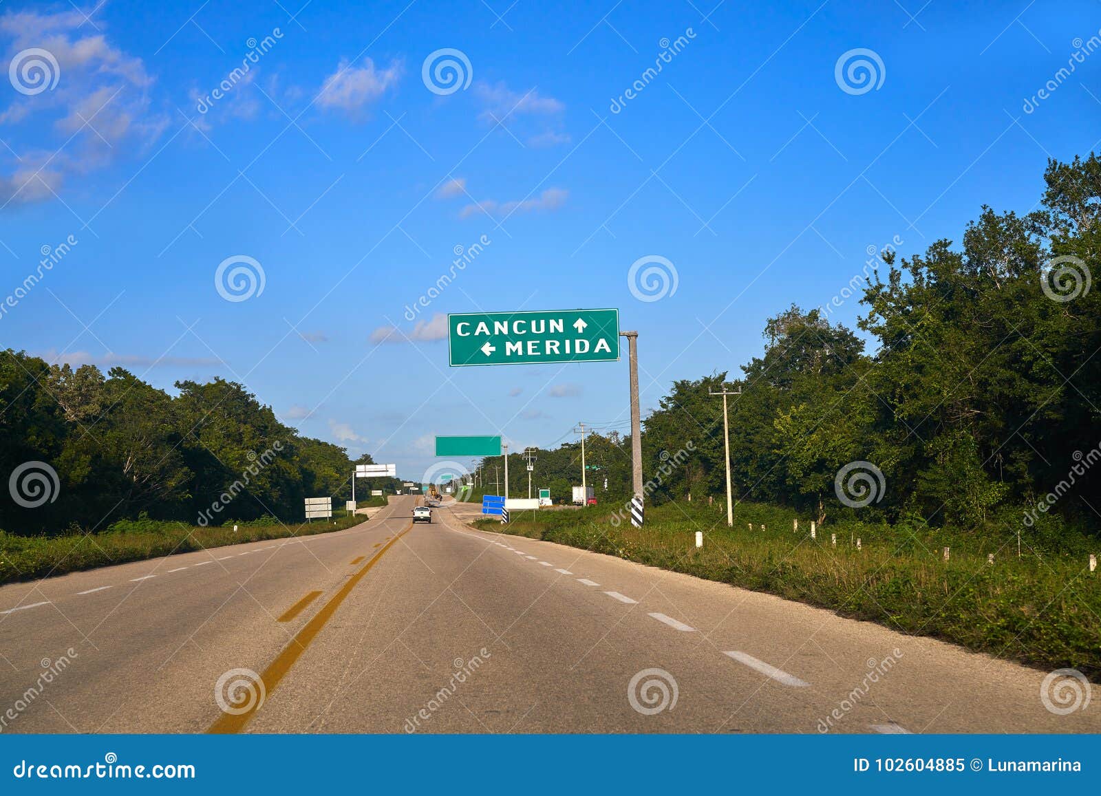 Merida Cancun Road Sign in Mexico Stock Image - Image of green, maya ...