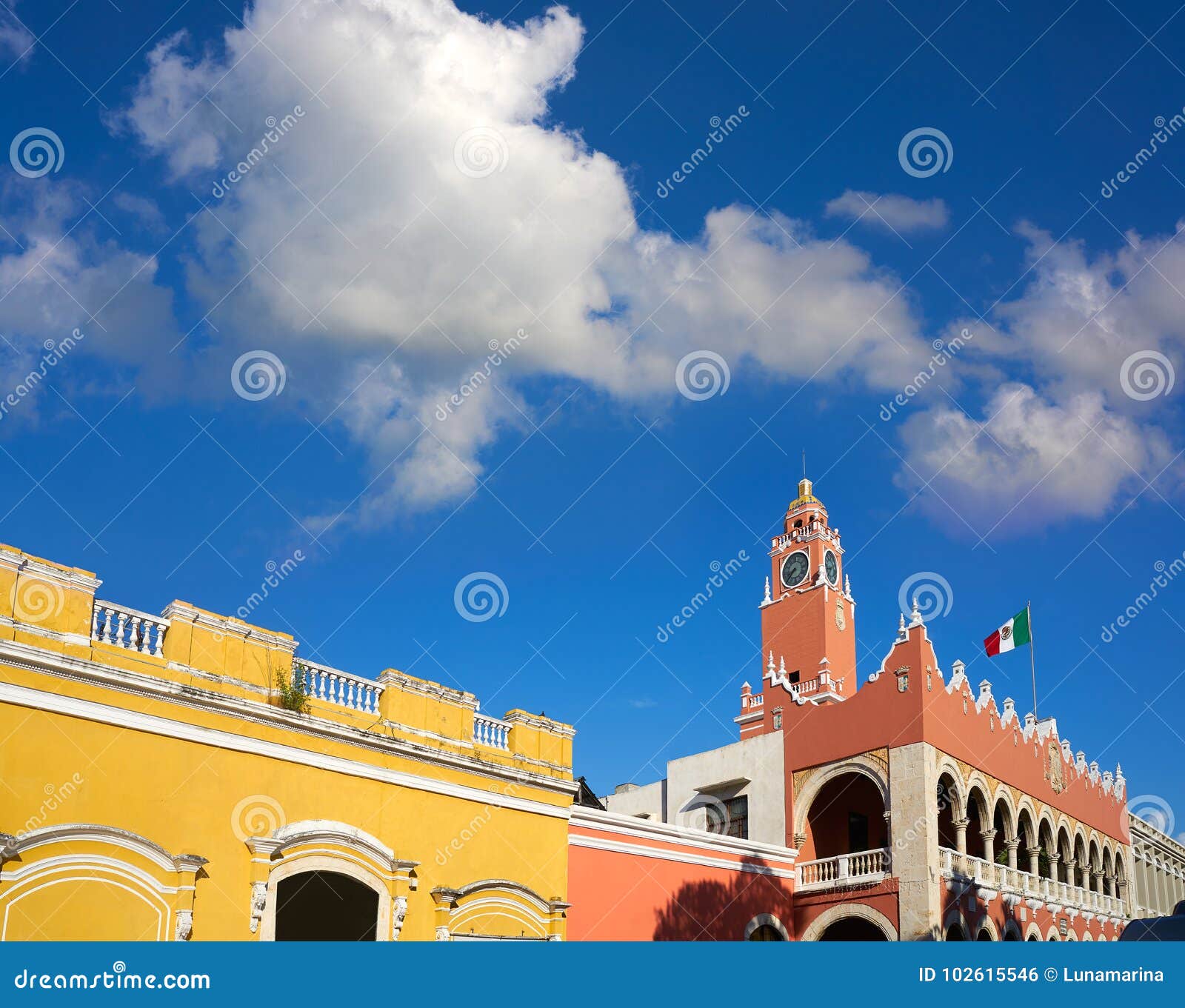 Merida City Town Hall of Yucatan Mexico Stock Photo - Image of clock ...