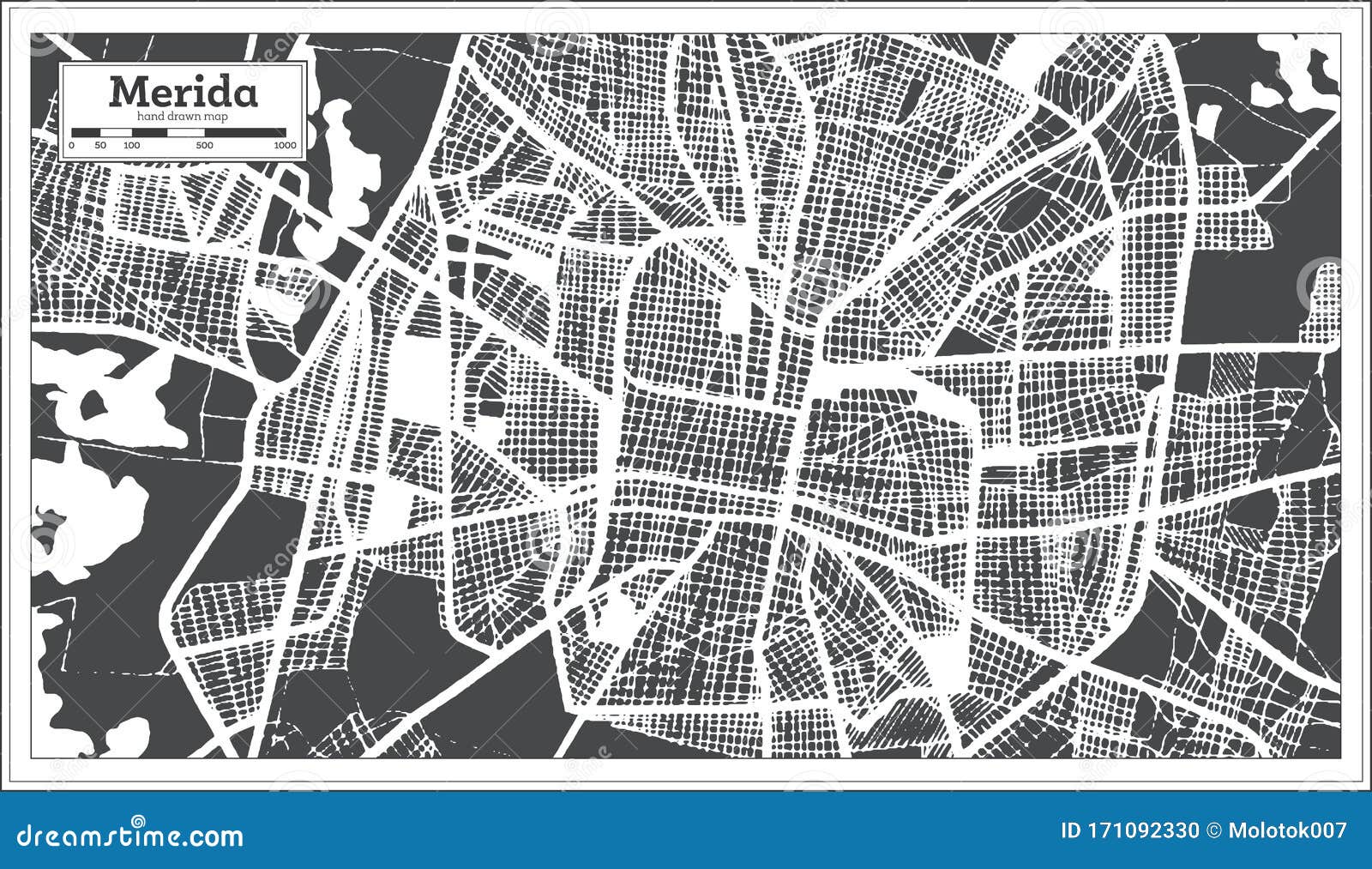 Merida Mexico City Map In Retro Style. Outline Map Vector Illustration ...