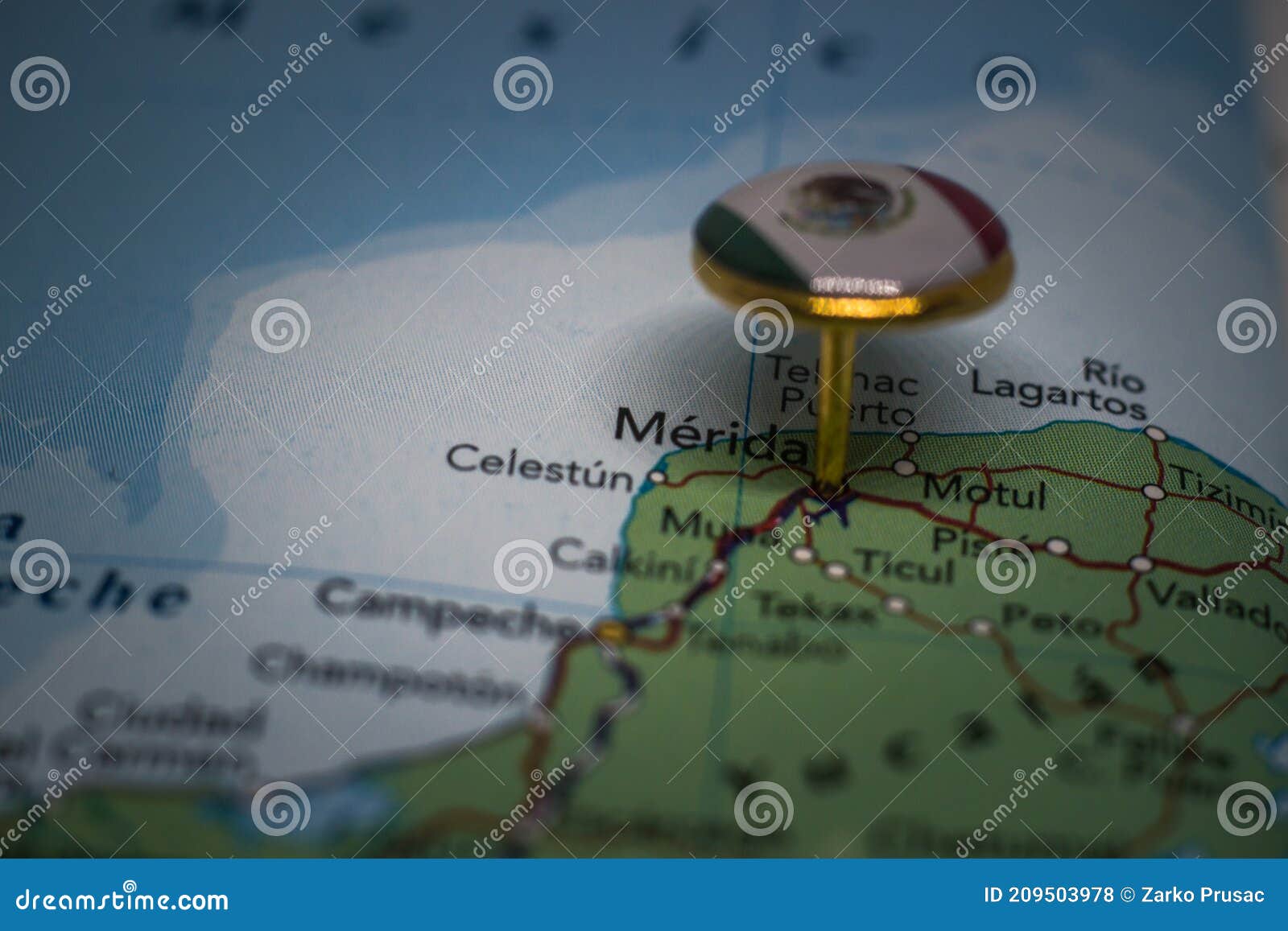 Merida Pinned on a Map with the Flag of Mexico Stock Photo - Image of ...