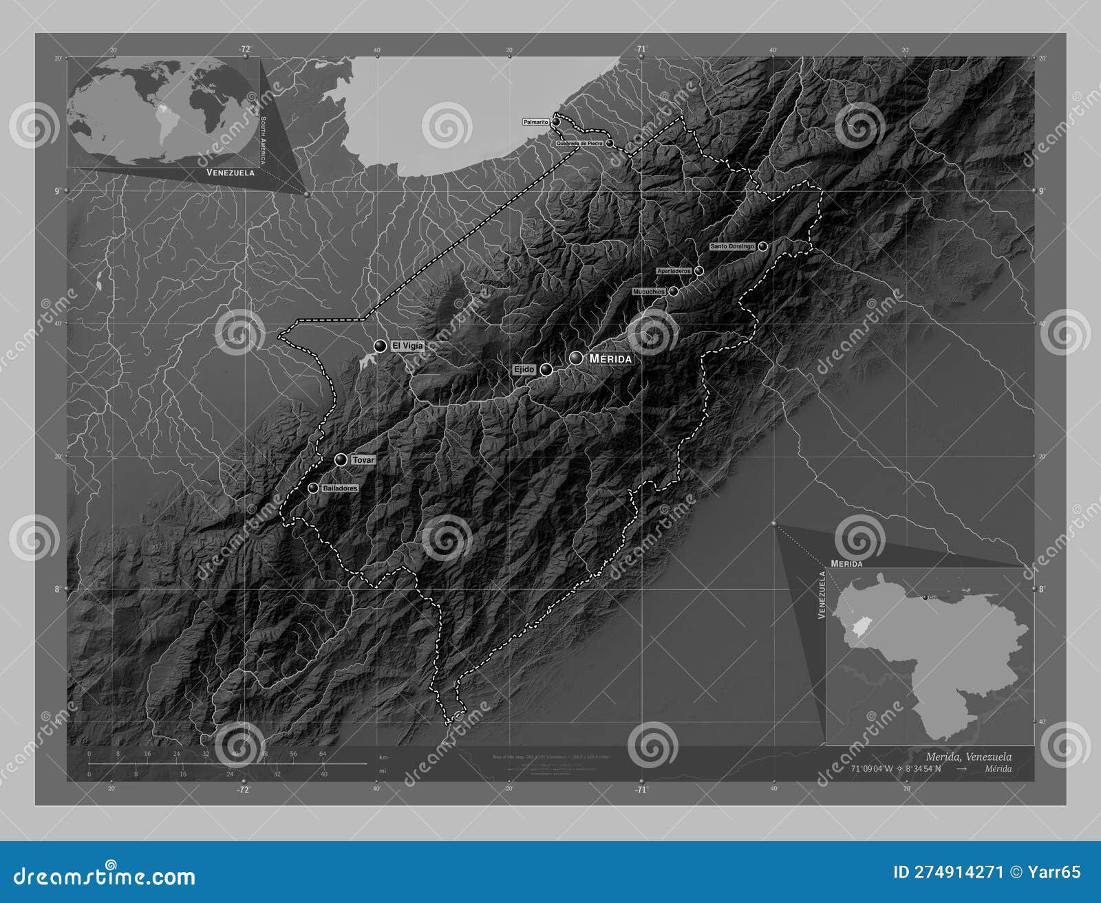 Merida, Venezuela. Grayscale. Labelled Points of Cities Stock ...