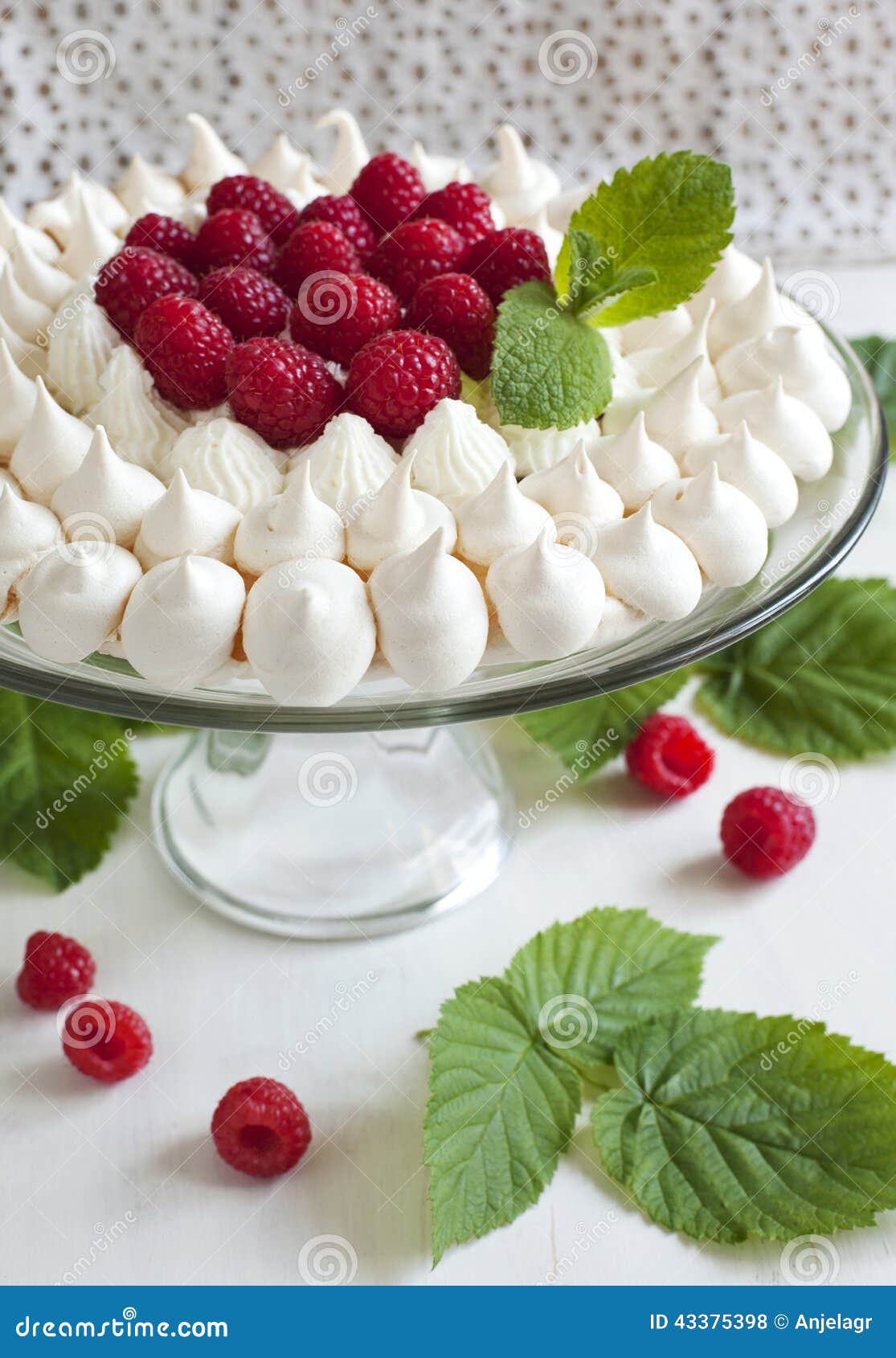 Meringue Cake with Raspberries Stock Photo - Image of white, tasty ...