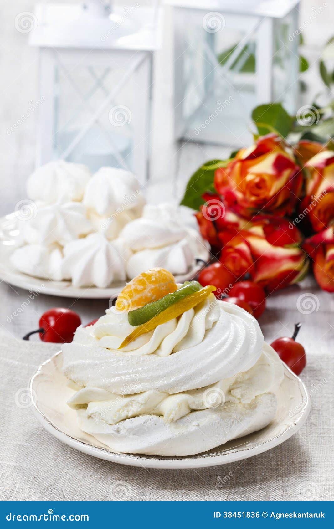 Meringue with fruits stock photo. Image of cookie, dessert - 38451836