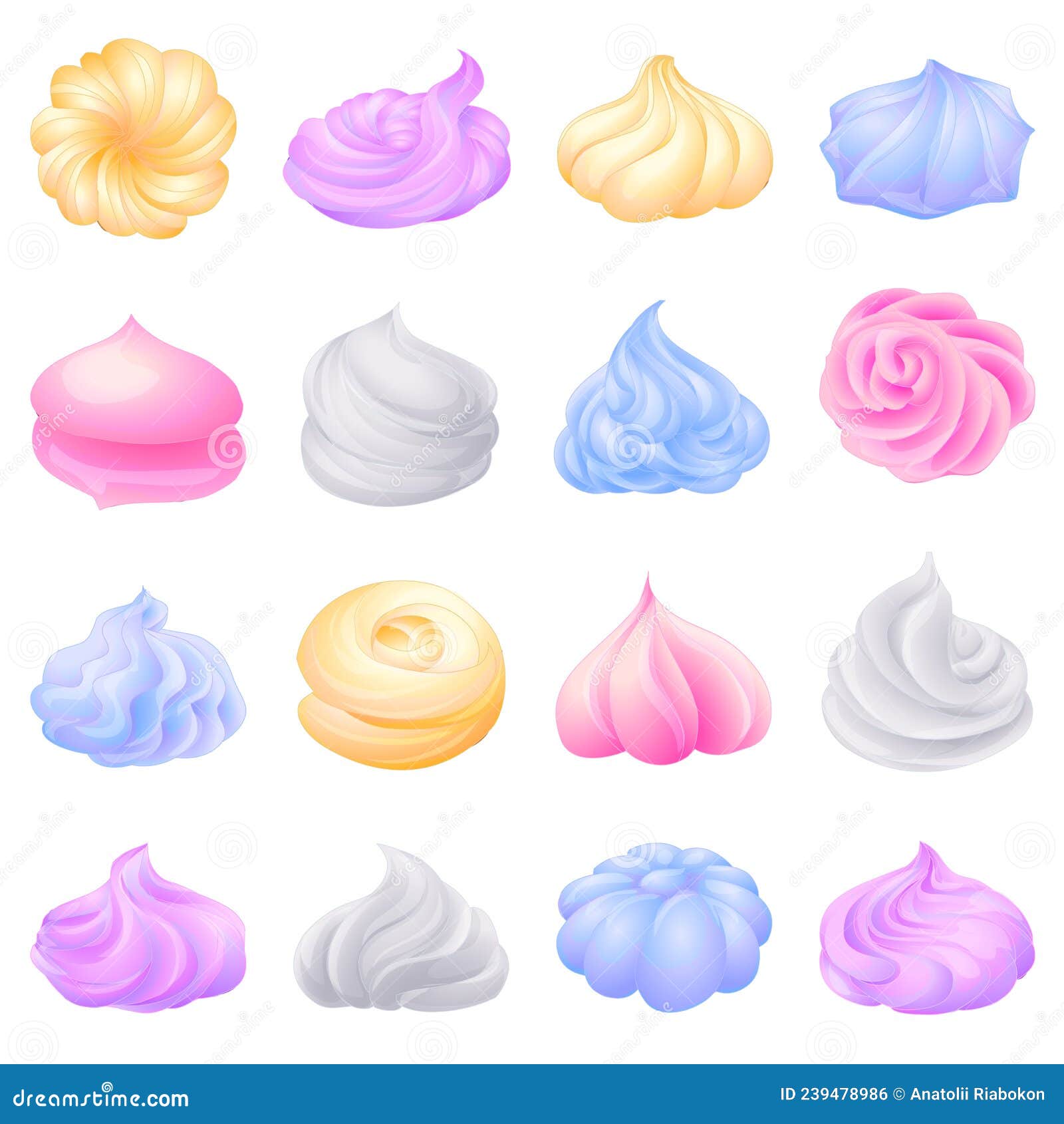 Meringue Icons Set Cartoon Vector Bakery Cake Stock Vector