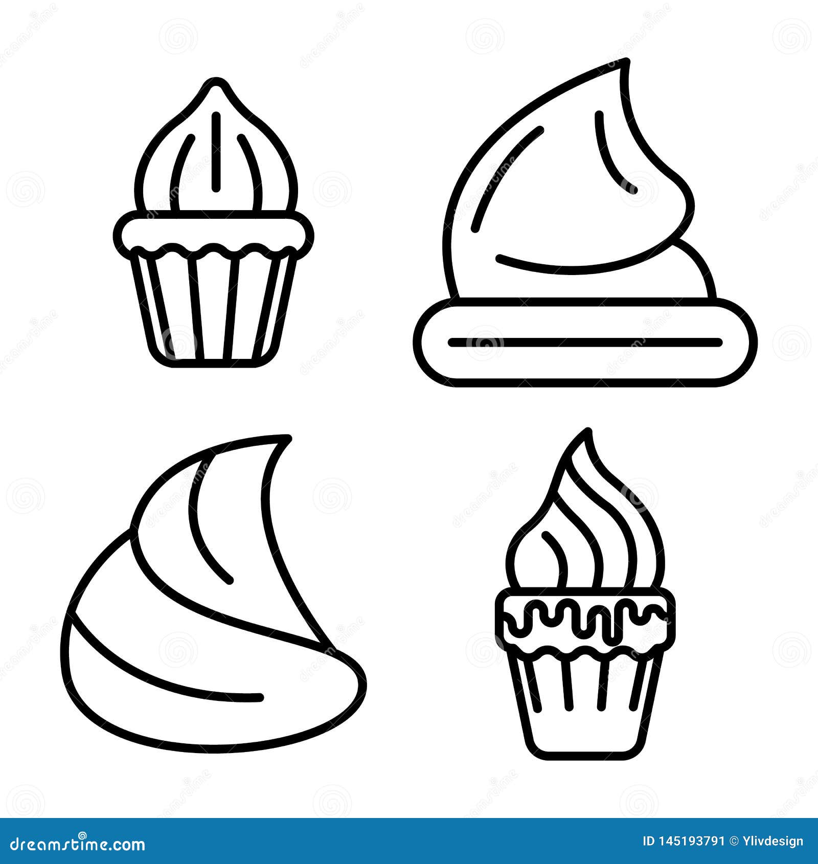 Meringue Icons Set Outline Style Stock Vector Illustration Of Cookie