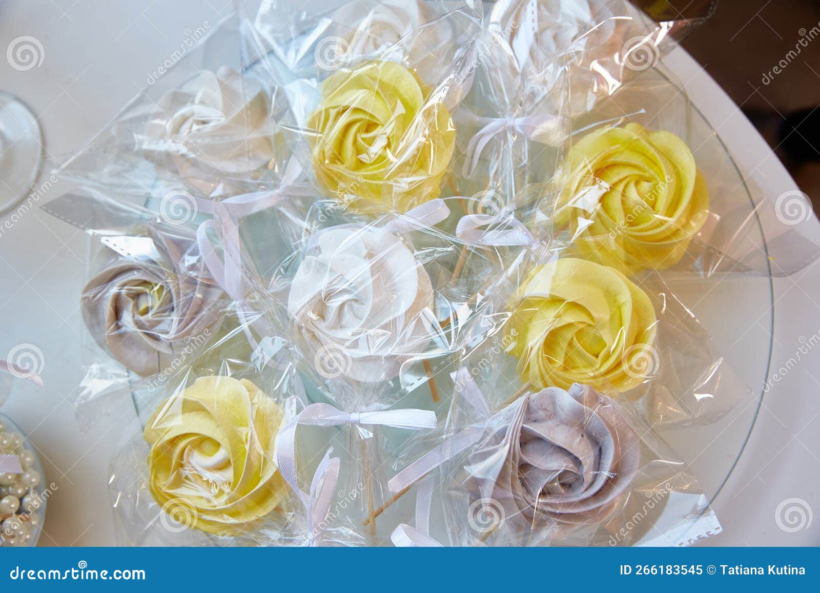 Meringue or Marshmallows in Individual Transparent Packaging Stock ...