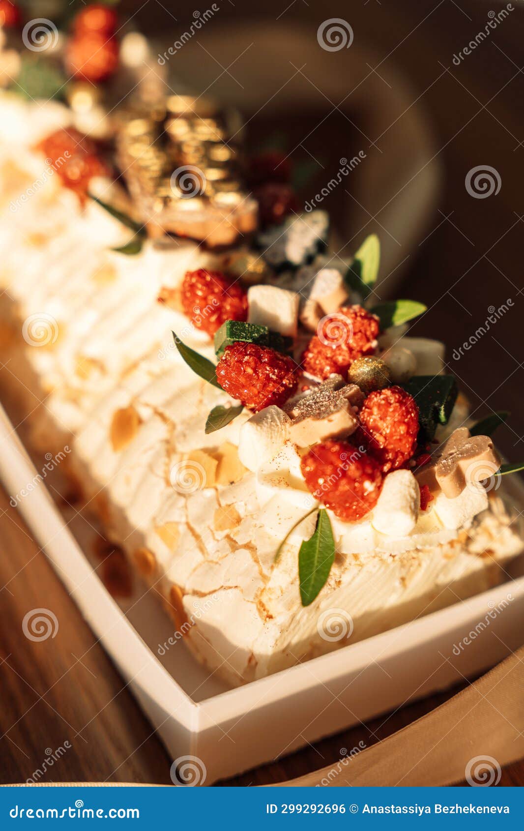 Meringue Roll with Raspberries in White Packaging Stock Photo - Image ...