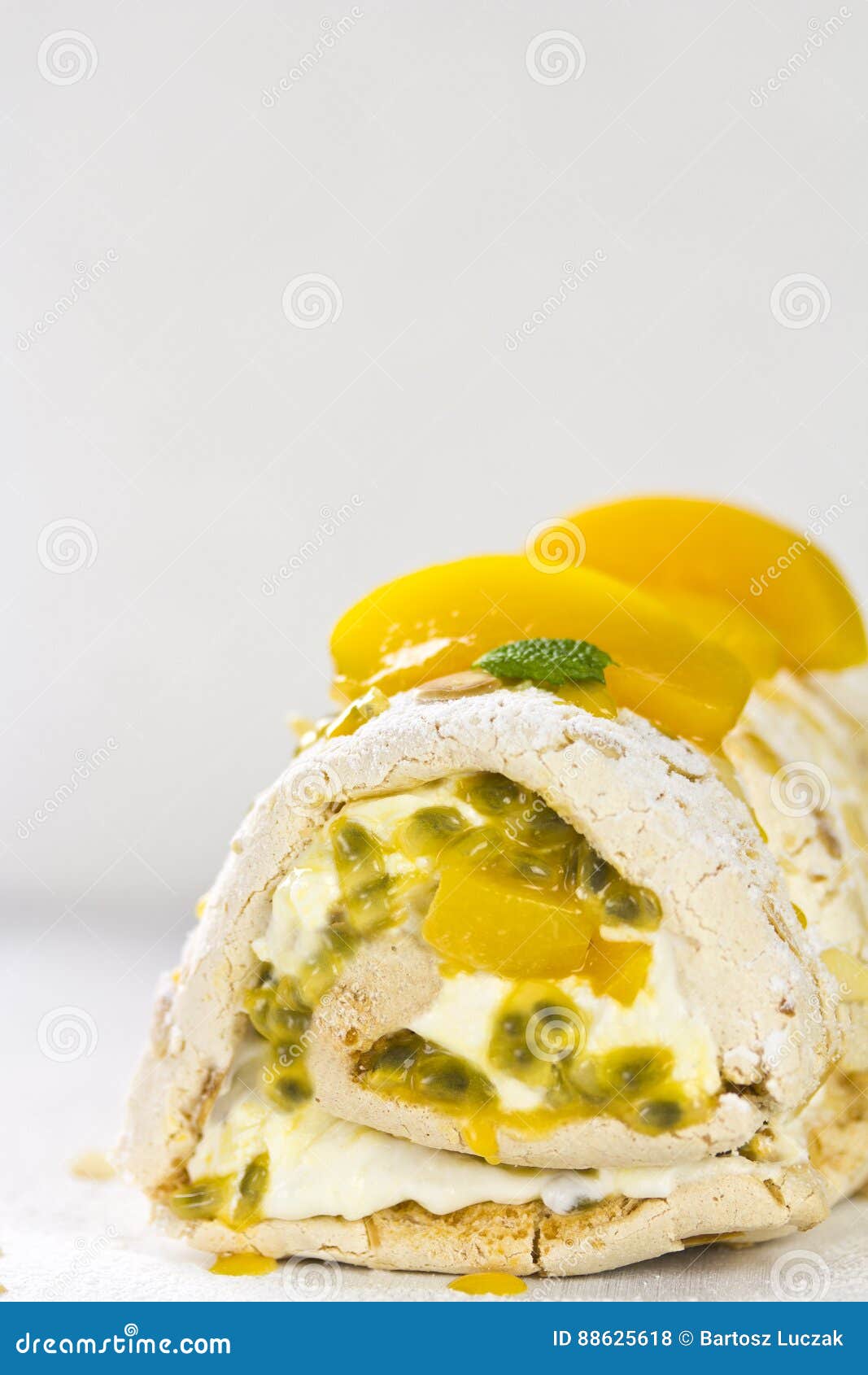 Meringue roulade stock photo. Image of curd, macro, peach - 88625618