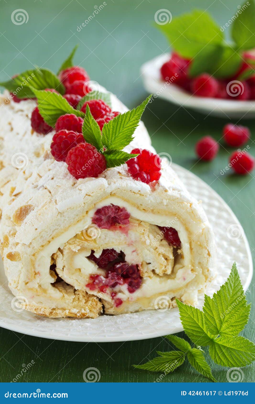 Meringue roulade stock image. Image of plate, mint, cream - 42461617