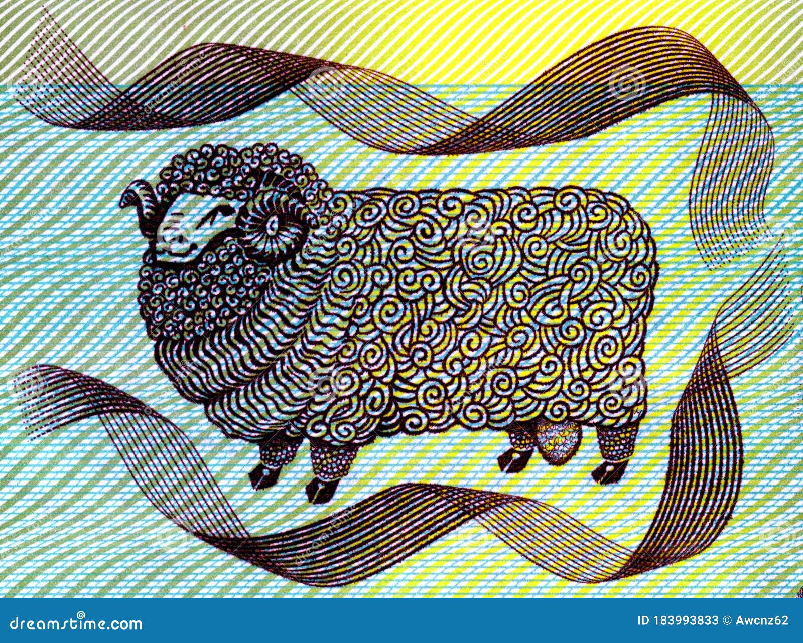 Merino ram from bank note stock image. Image of macarthur - 183993833