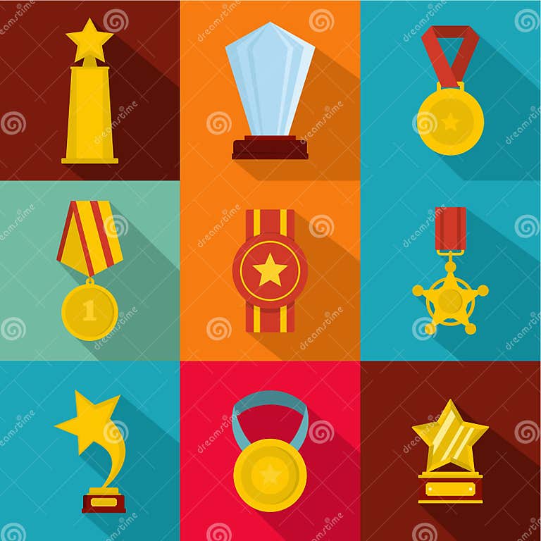 Merit Icons Set, Flat Style Stock Vector - Illustration of business ...