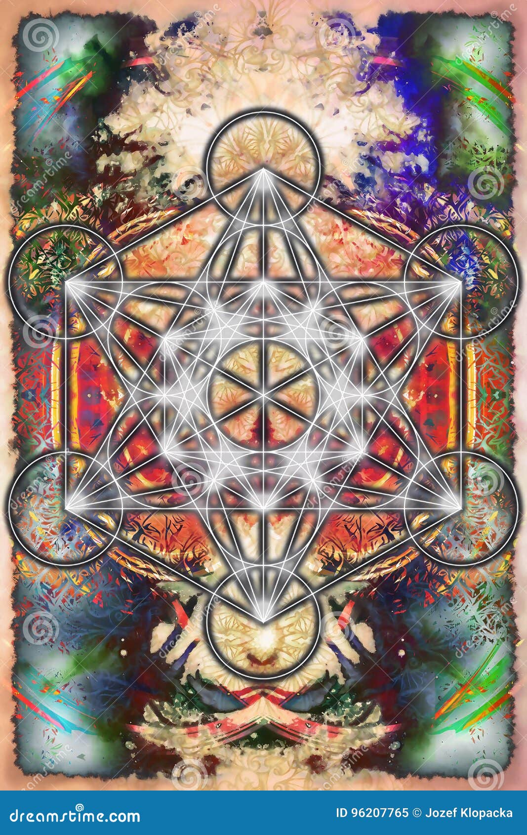 Merkaba and Mandala on Abstract Color Background. Sacred Geometry ...