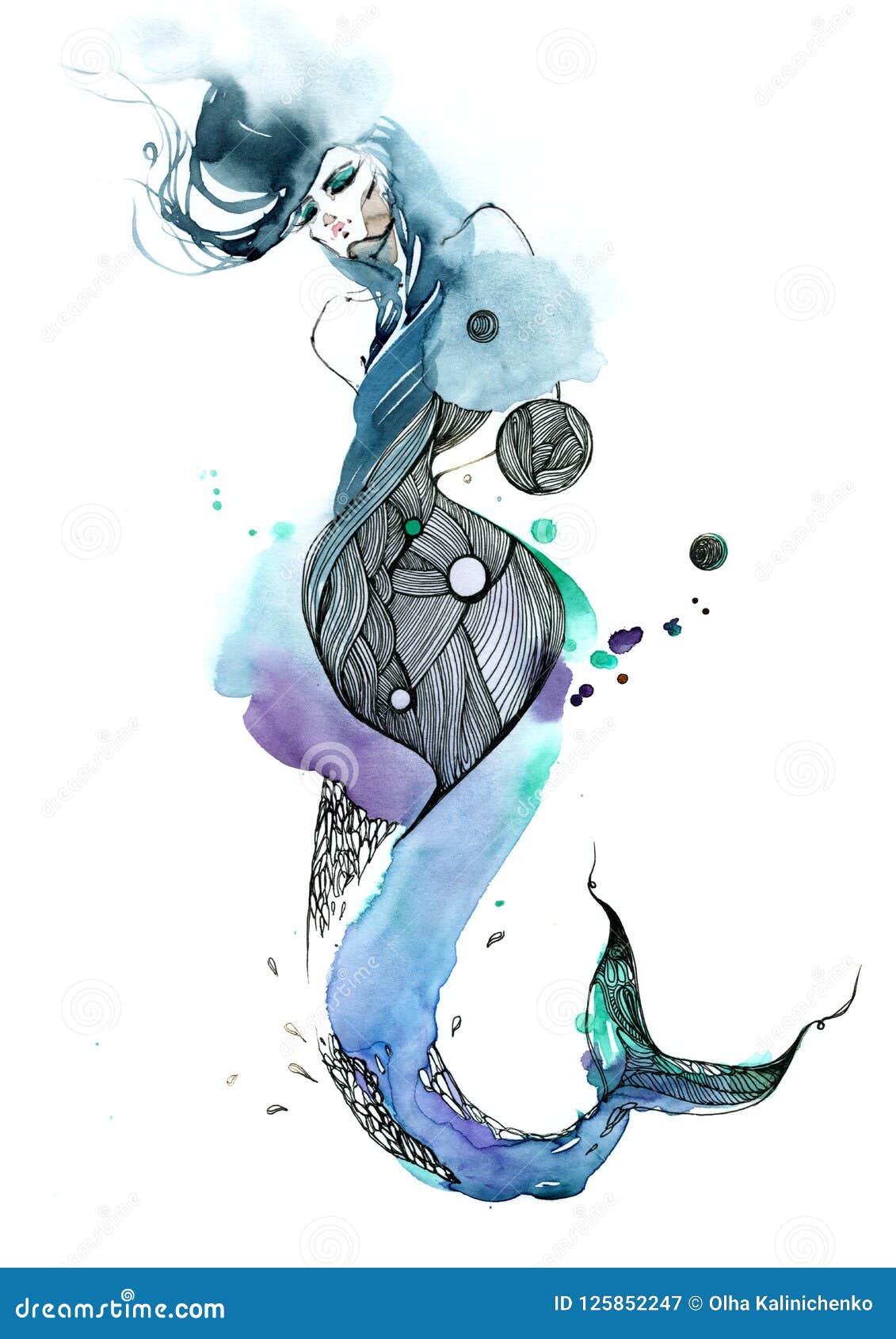 Mermaid stock illustration. Illustration of design, fish - 125852247