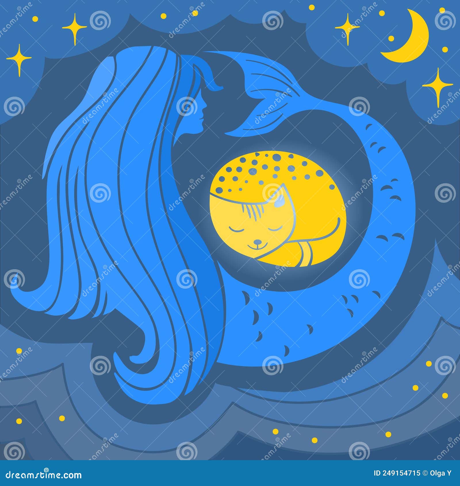 Mermaid and Cat - Abstract Vector Drawing Stock Vector - Illustration ...