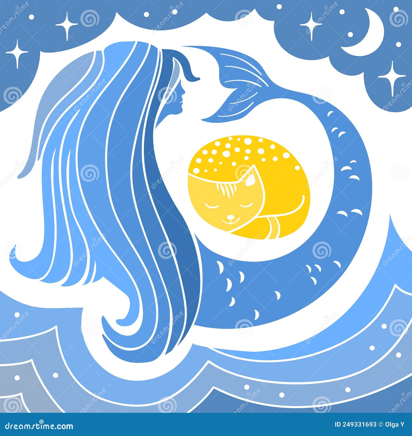 Mermaid and Cat - Abstract Vector Drawing Stock Vector - Illustration ...