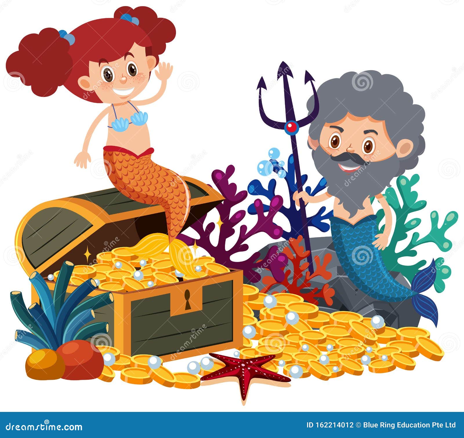 Mermaid on Chest Full of Gold Stock Vector - Illustration of gold ...