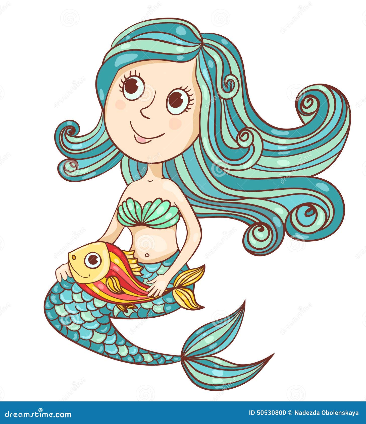 Mermaid with Fish Isolated on White Stock Vector - Illustration of ...