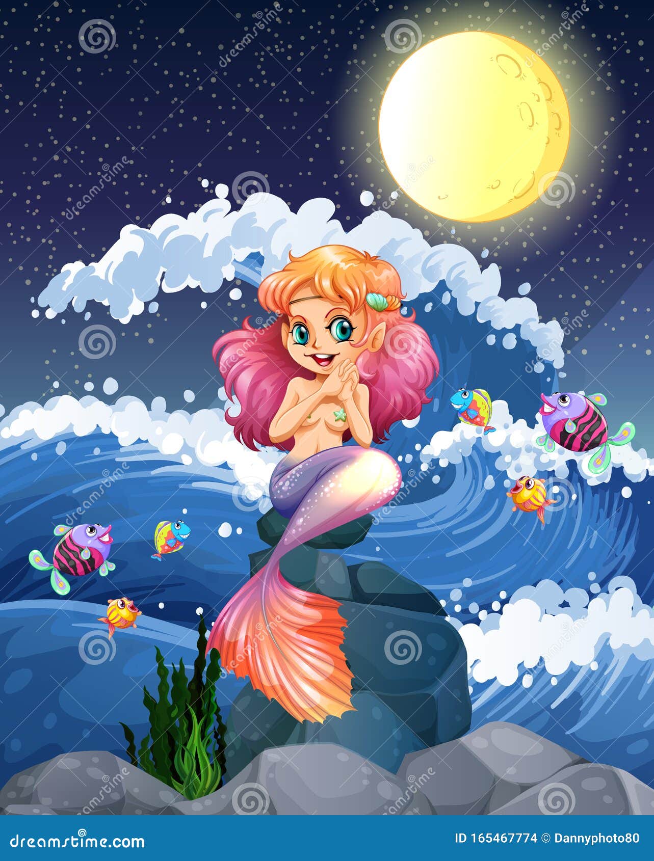 Mermaid and Fish in the Sea Stock Vector - Illustration of coral ...