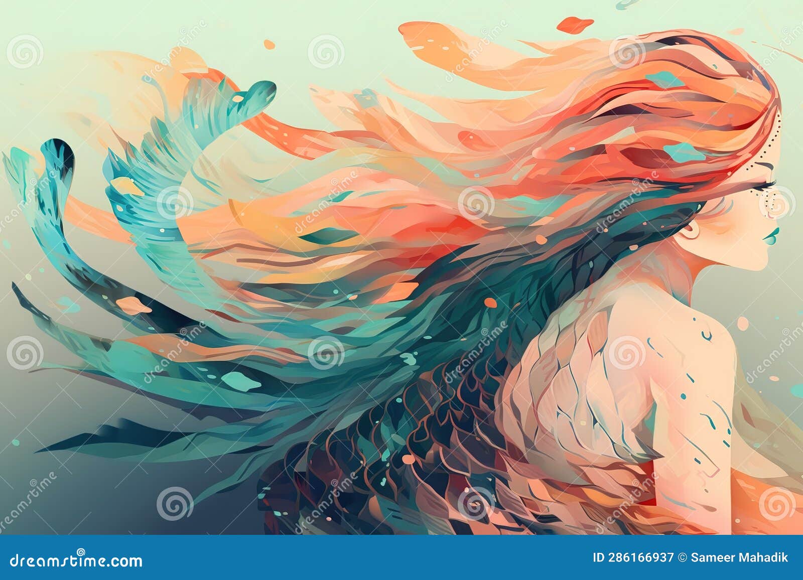 A Mermaid with a Fish Tail and Bird Wings. Generative AI Stock ...