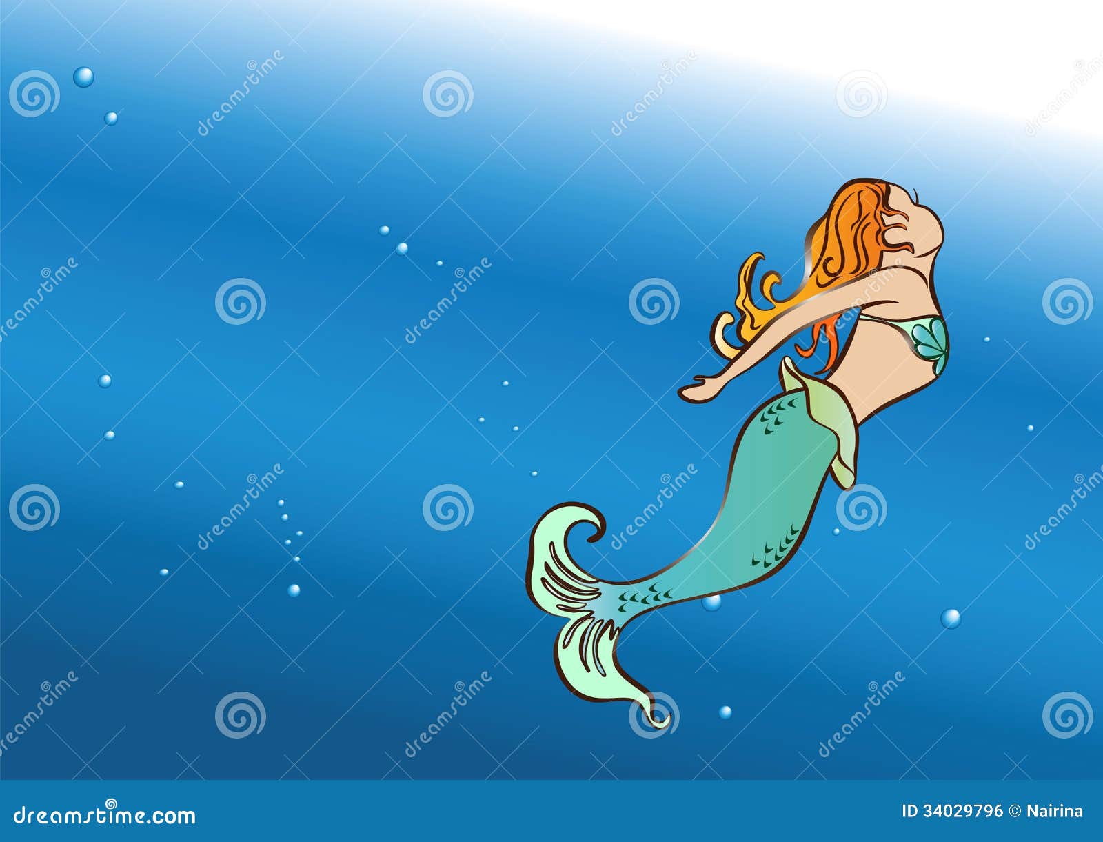 Mermaid, Floating With Dolphin. Princess With Beautiful Violet Long ...