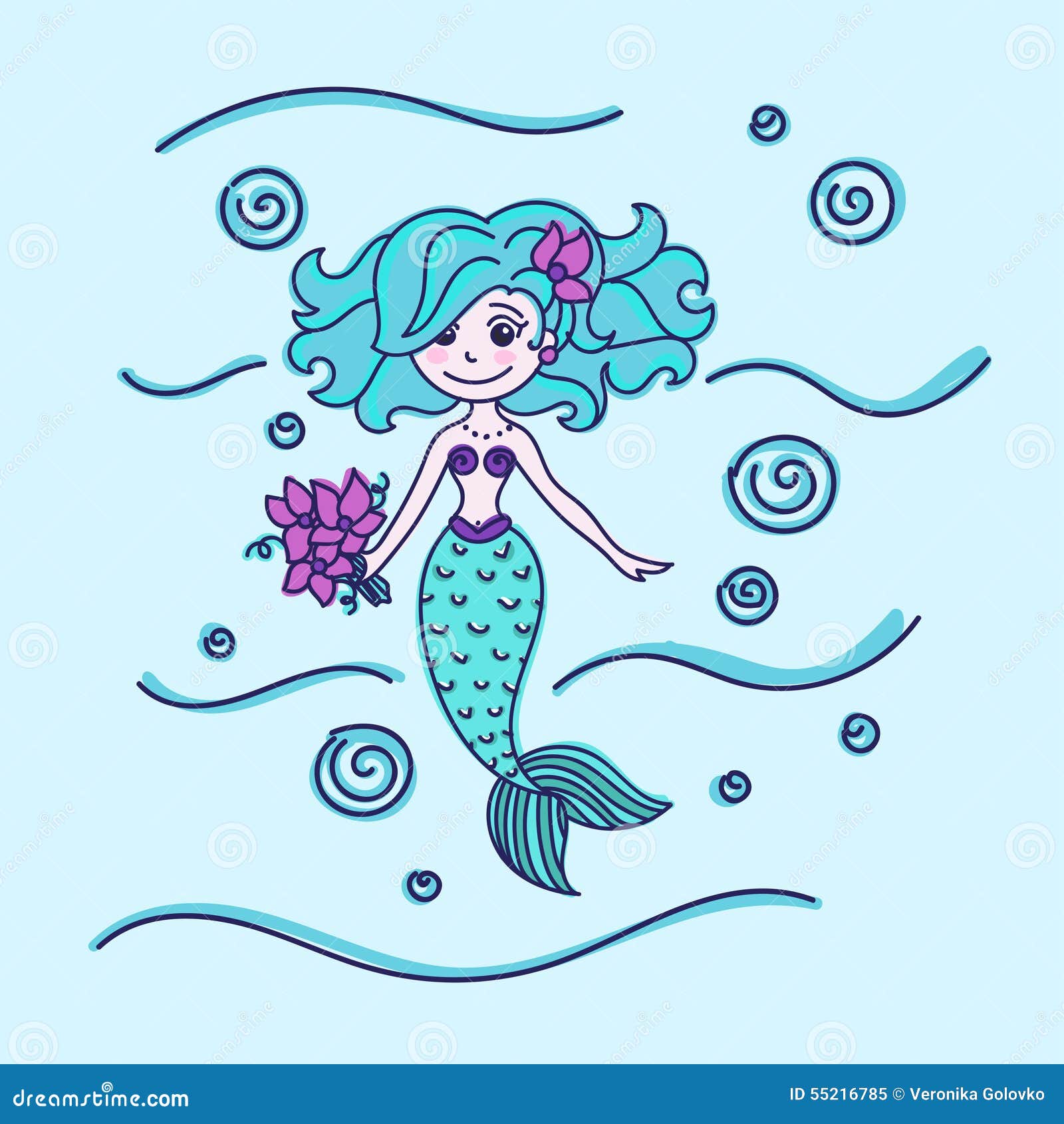 Mermaid with flowers stock vector. Illustration of nature - 55216785