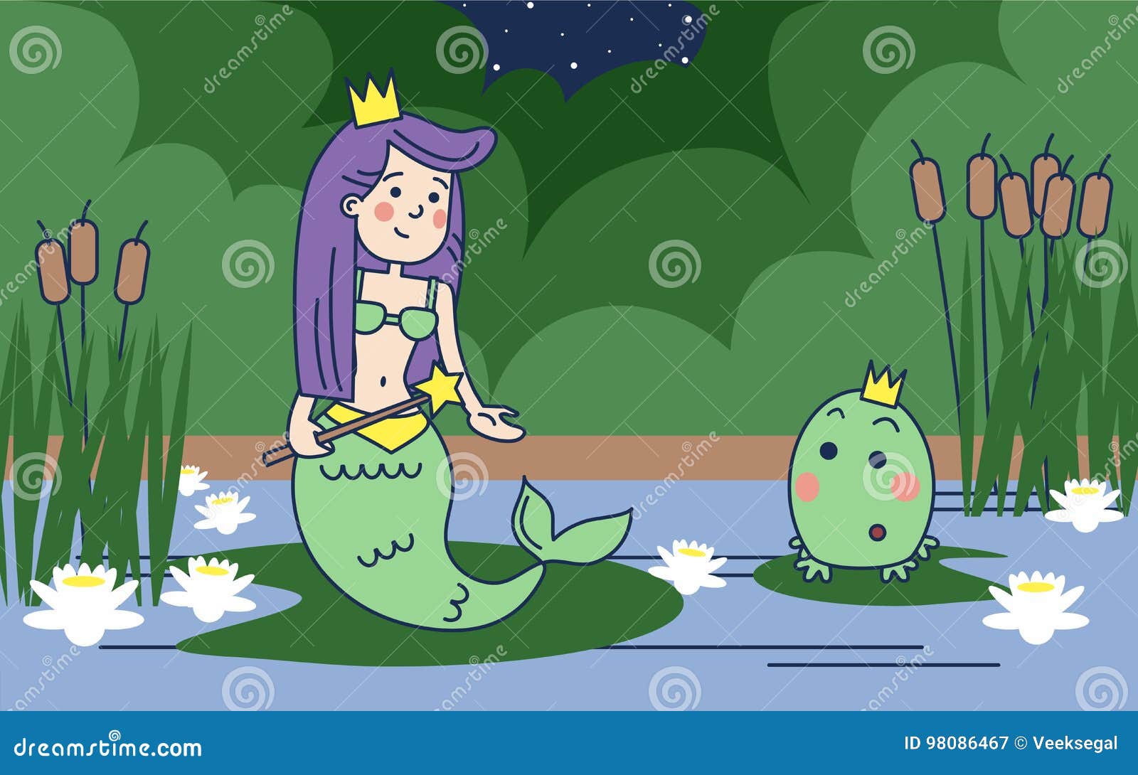 Mermaid and Frog on a Lake. Stock Vector - Illustration of forest ...